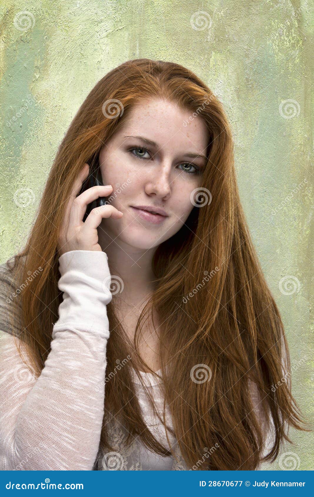 Beautiful Red Haired Teen with Phone Stock Image - Image of mobile ...