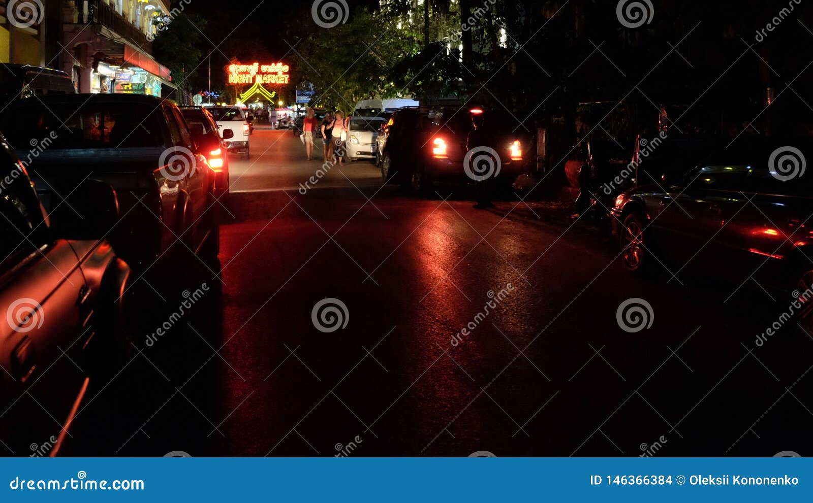 Beautiful Red Light from the Car`s Rear Lights Reflects Off the Surface ...