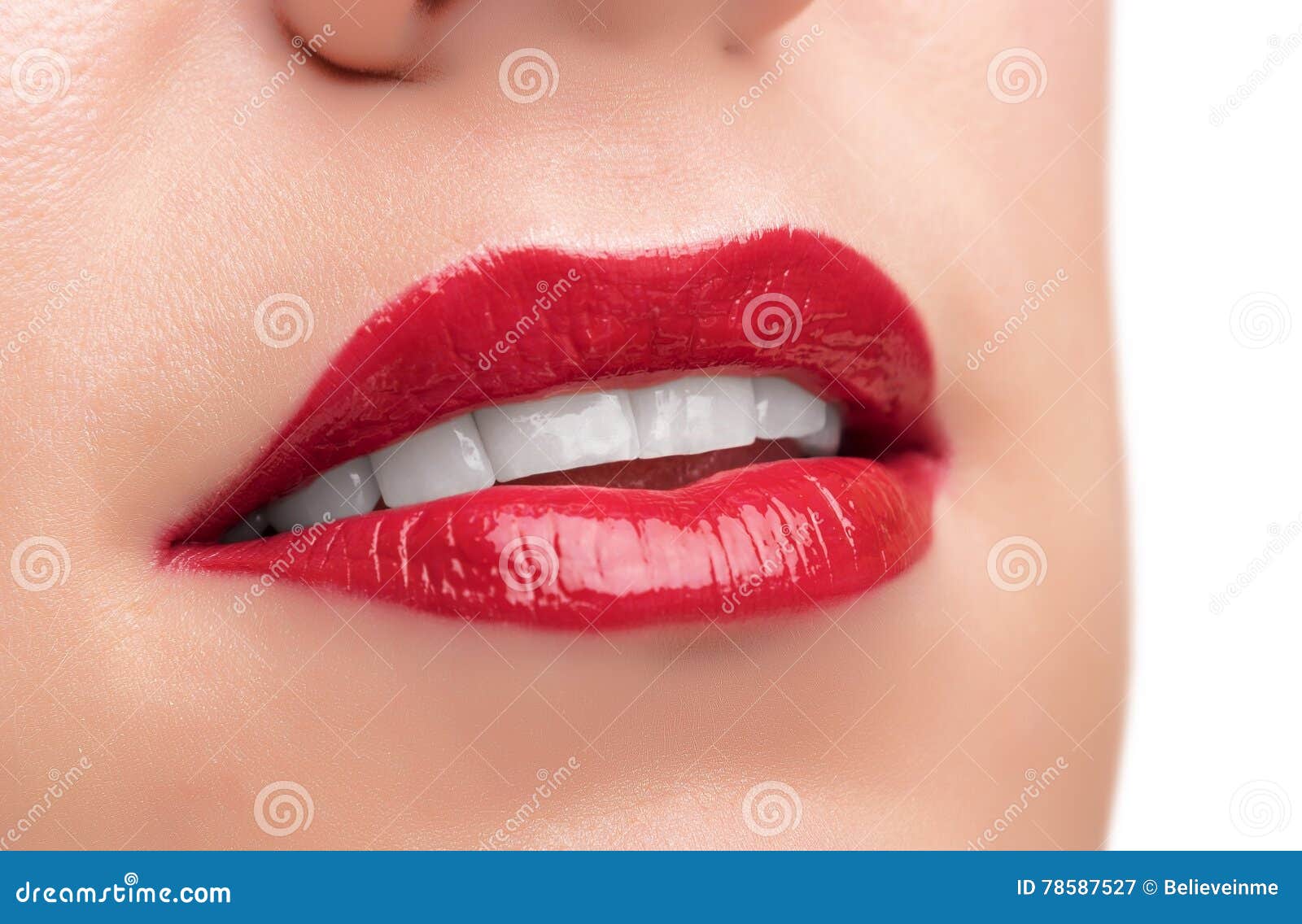 Beautiful Red Lips and Teeth. Stock Image - Image of macro, makeup ...