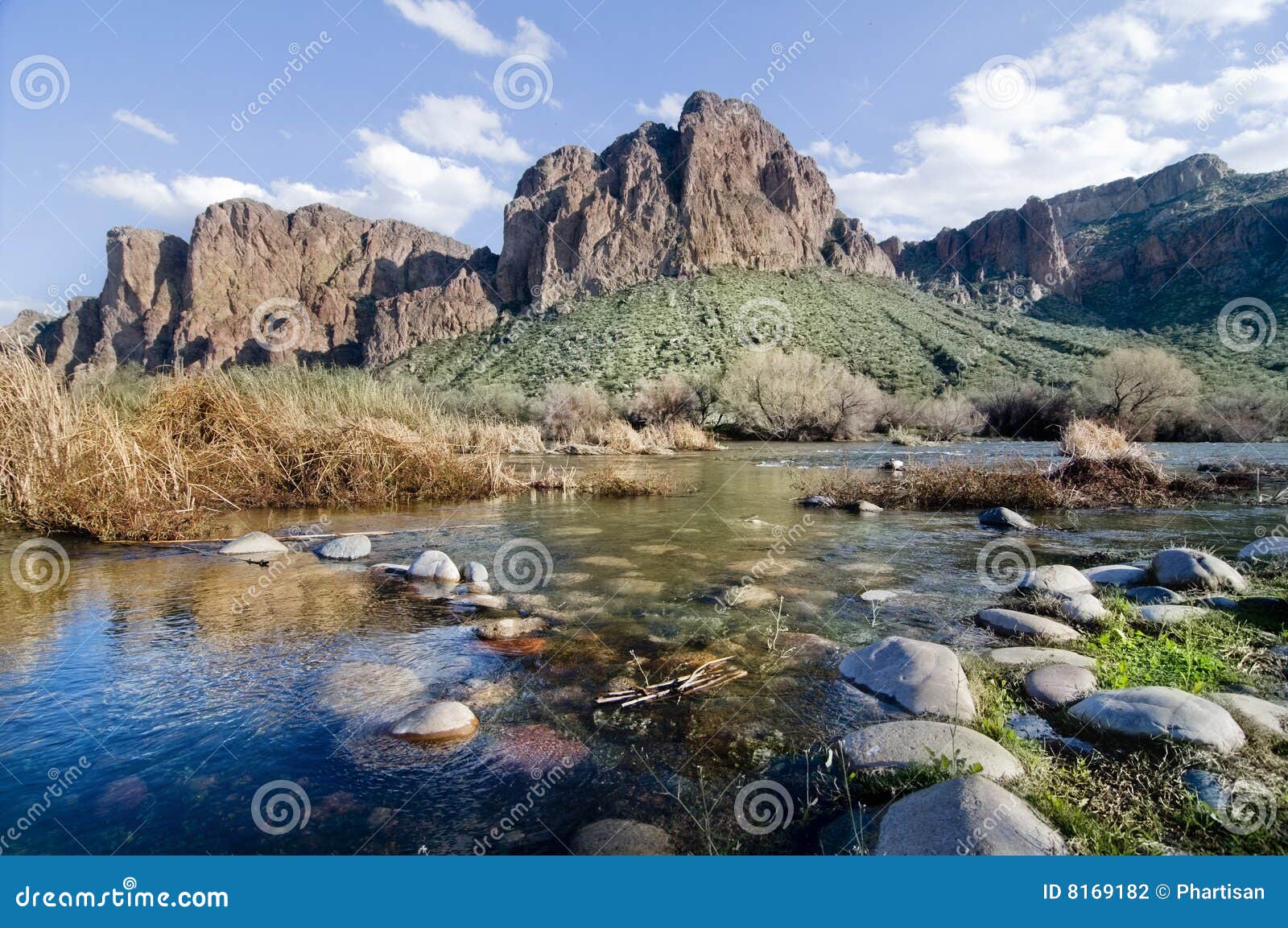 Beautiful Red Mountain and Stream in Arizona Stock Photo - Image of ...