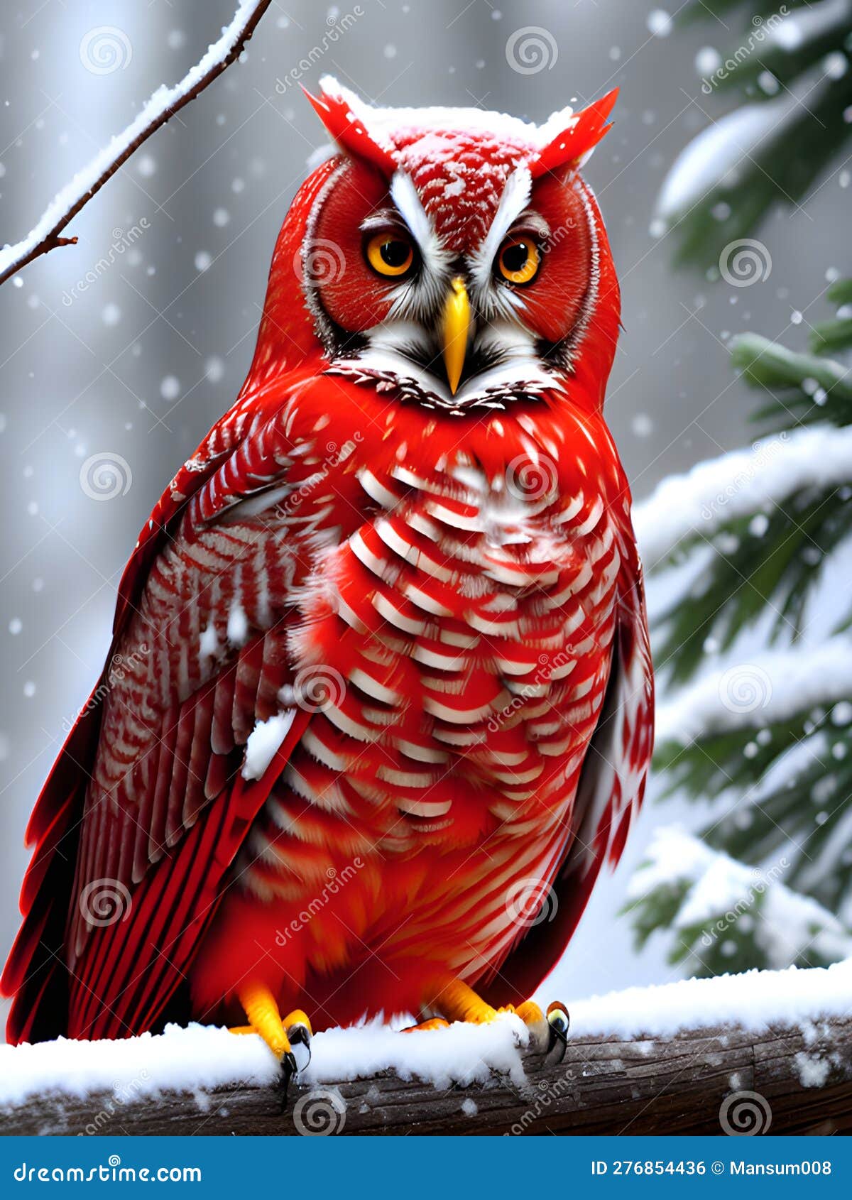 Beautiful Red Owl in the Snow Forest, Ai Generated Stock Illustration ...