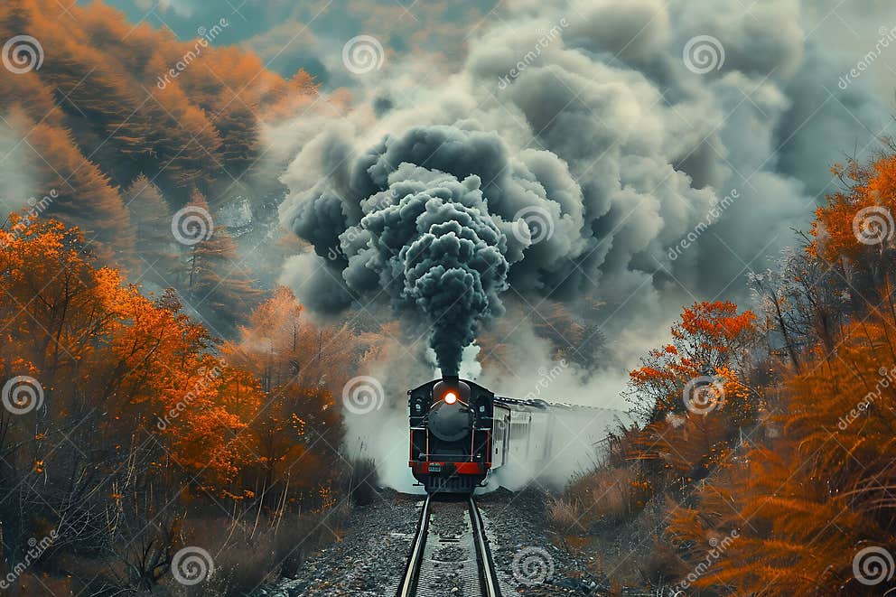Beautiful Red Retro Train in a Forest Stock Image - Image of railway ...