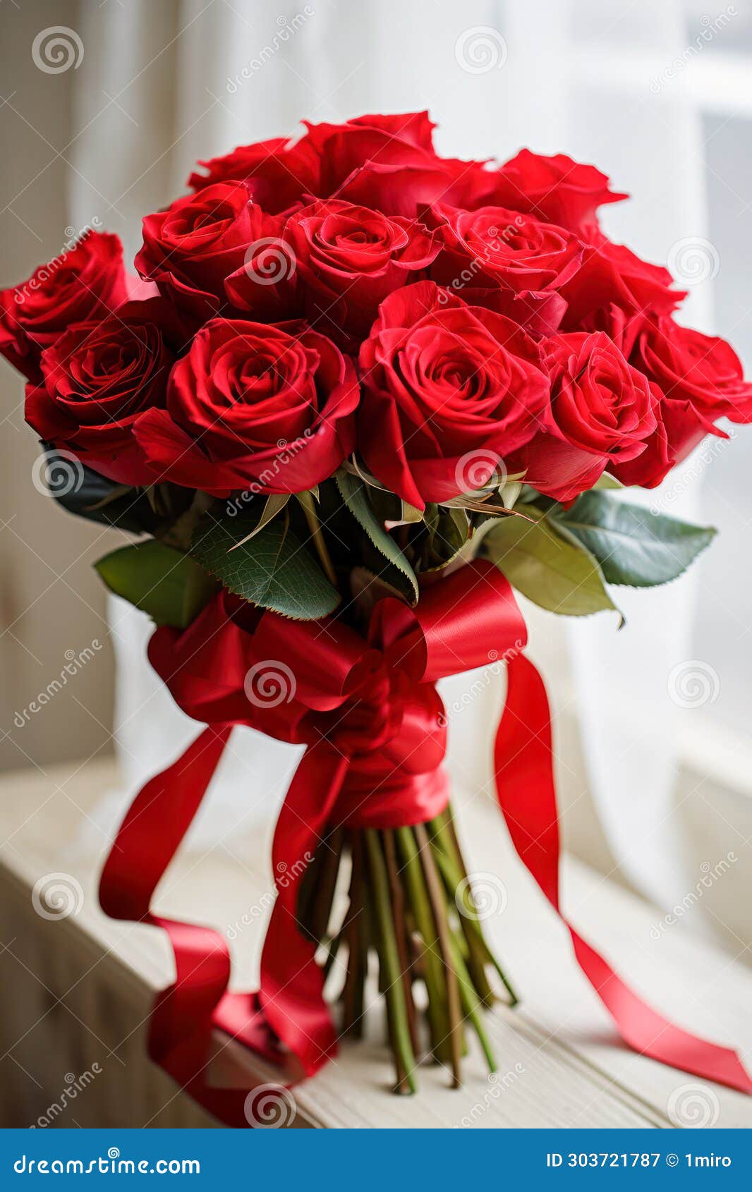 Beautiful Red Rose Bouquet with Red Bow, Vertical Image, AI Generated ...