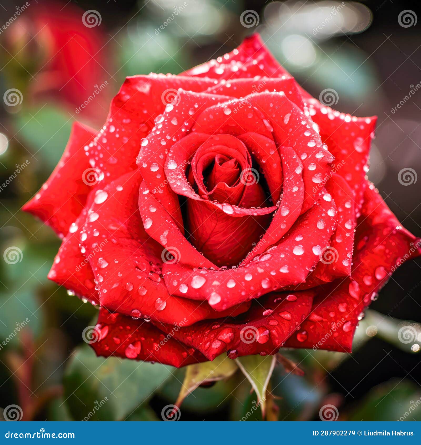Beautiful Red Rose with Dew Drops on the Petals Stock Illustration ...