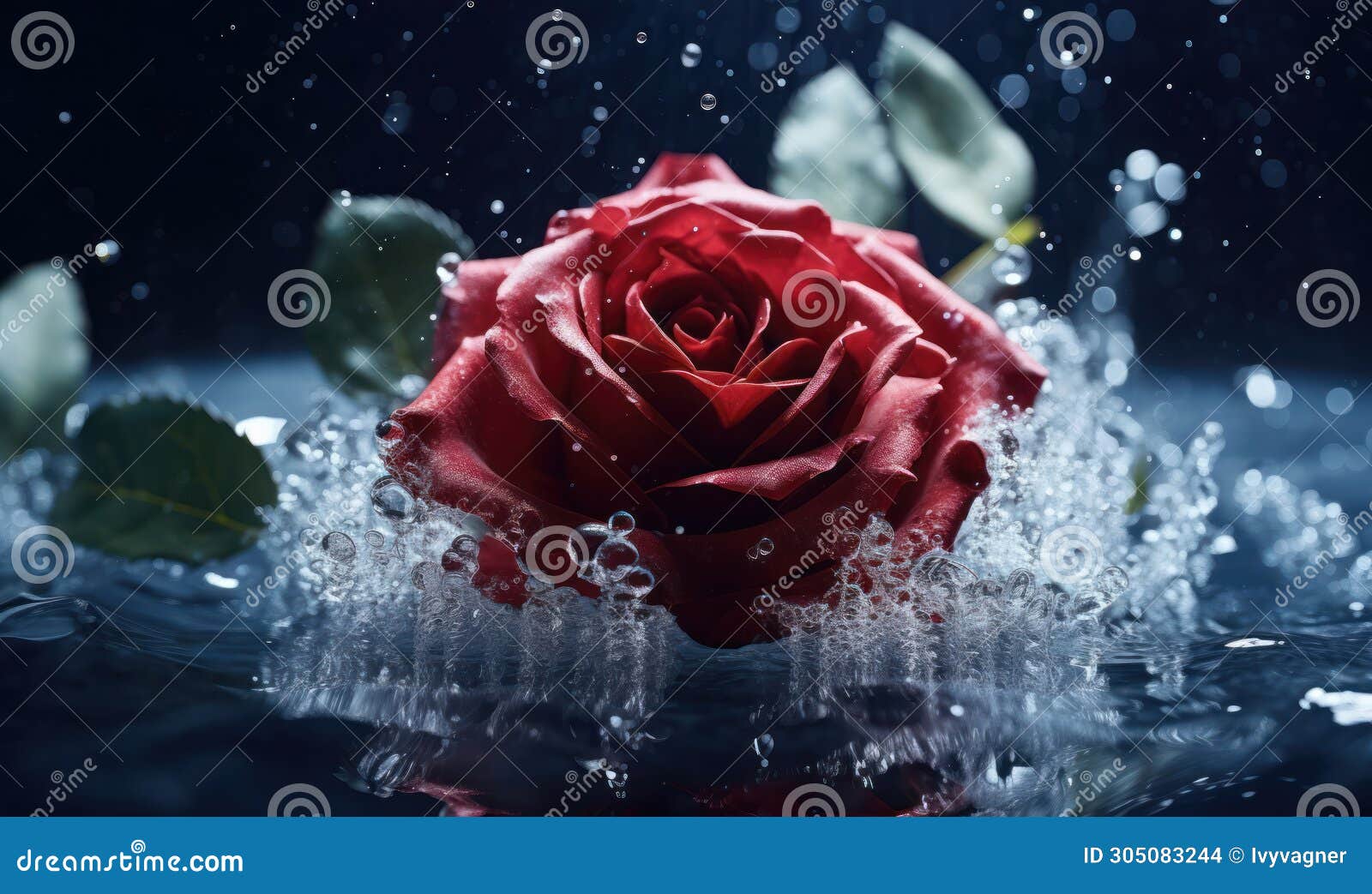 Beautiful Red Rose with Drops of Water on a Dark Blue Background Stock ...