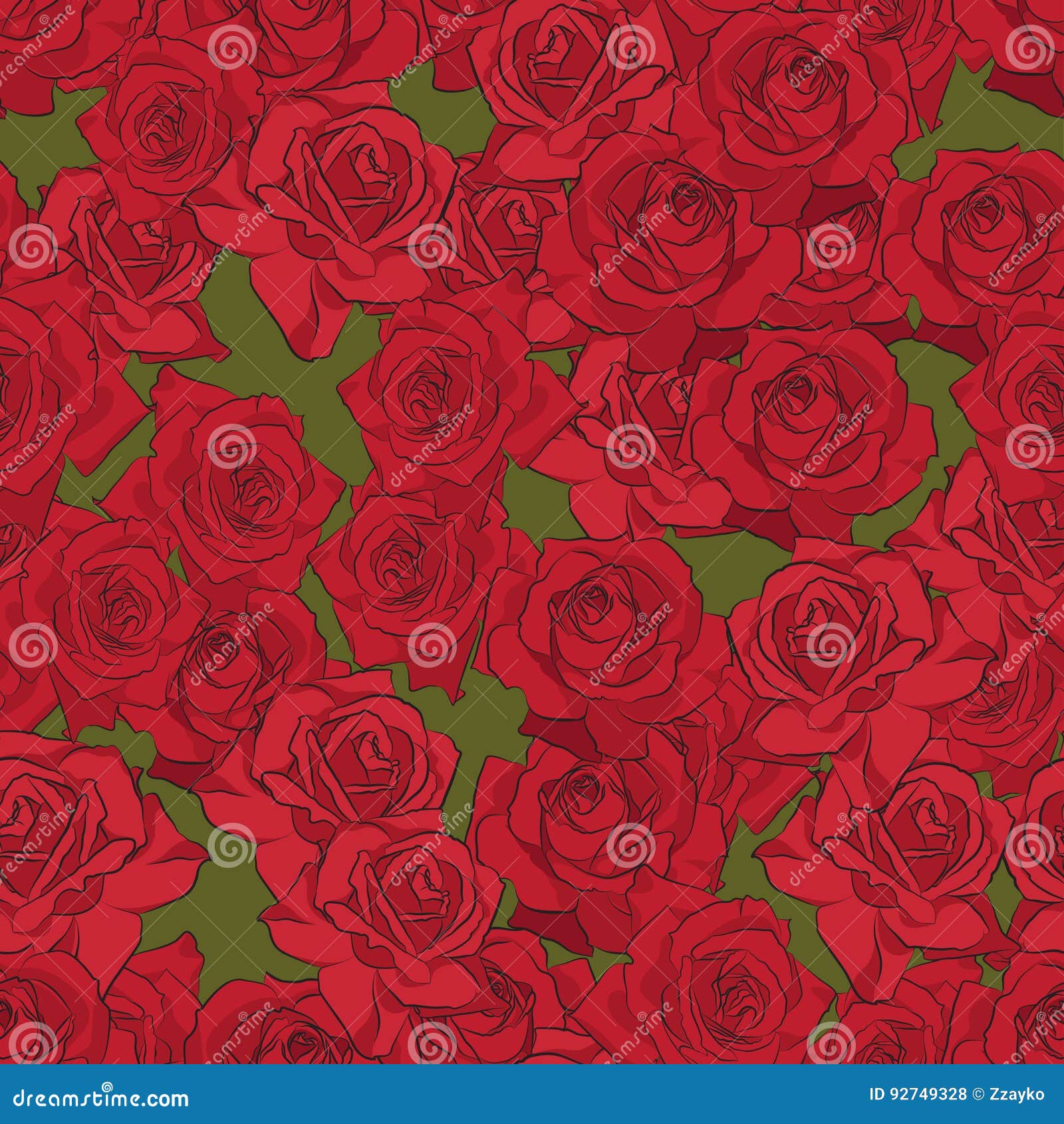 Beautiful Red Rose Seamless Pattern. Botanical Silhouette of Flower ...
