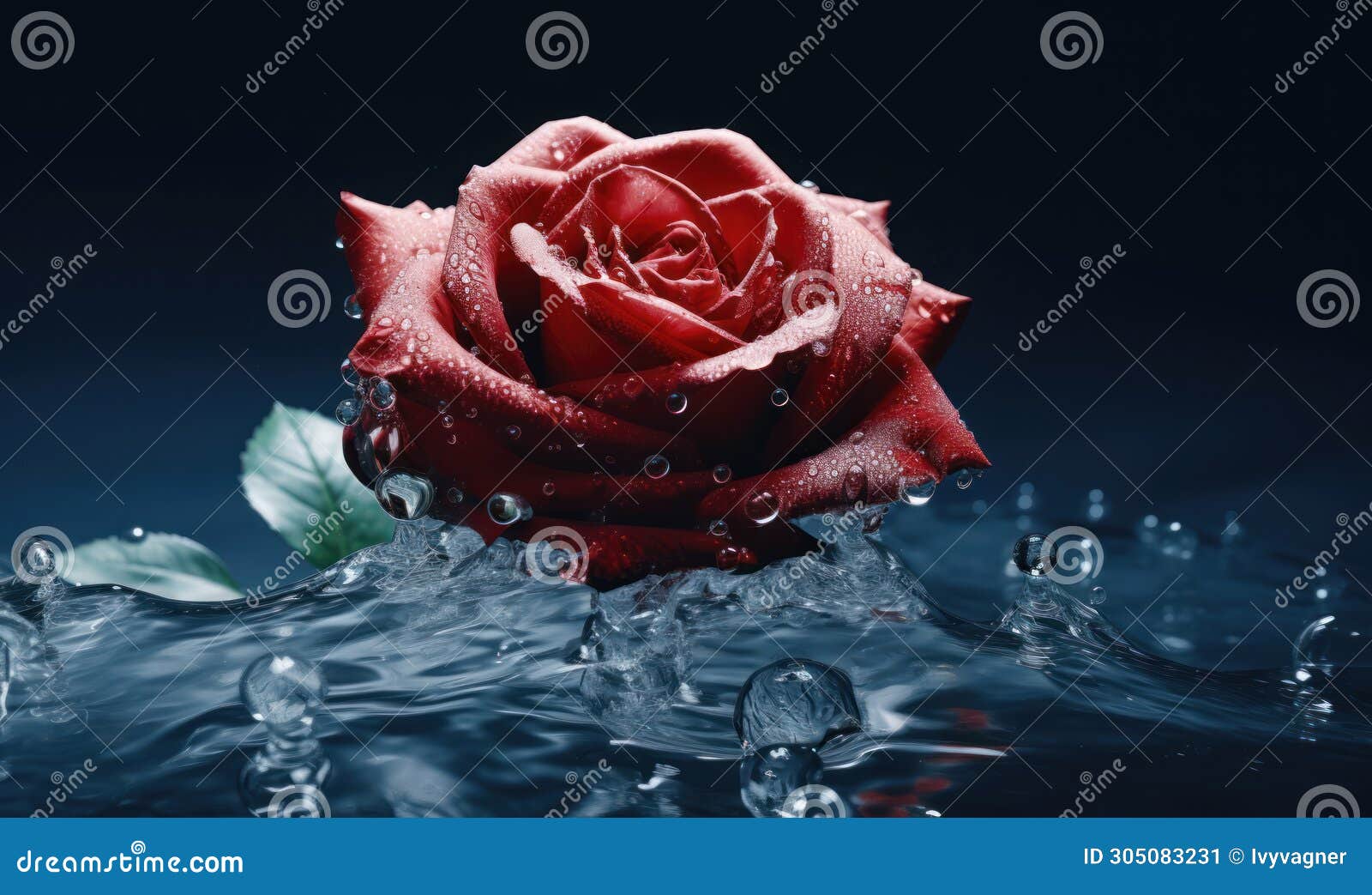 Beautiful Red Rose with Water Drops on a Dark Blue Background Stock ...