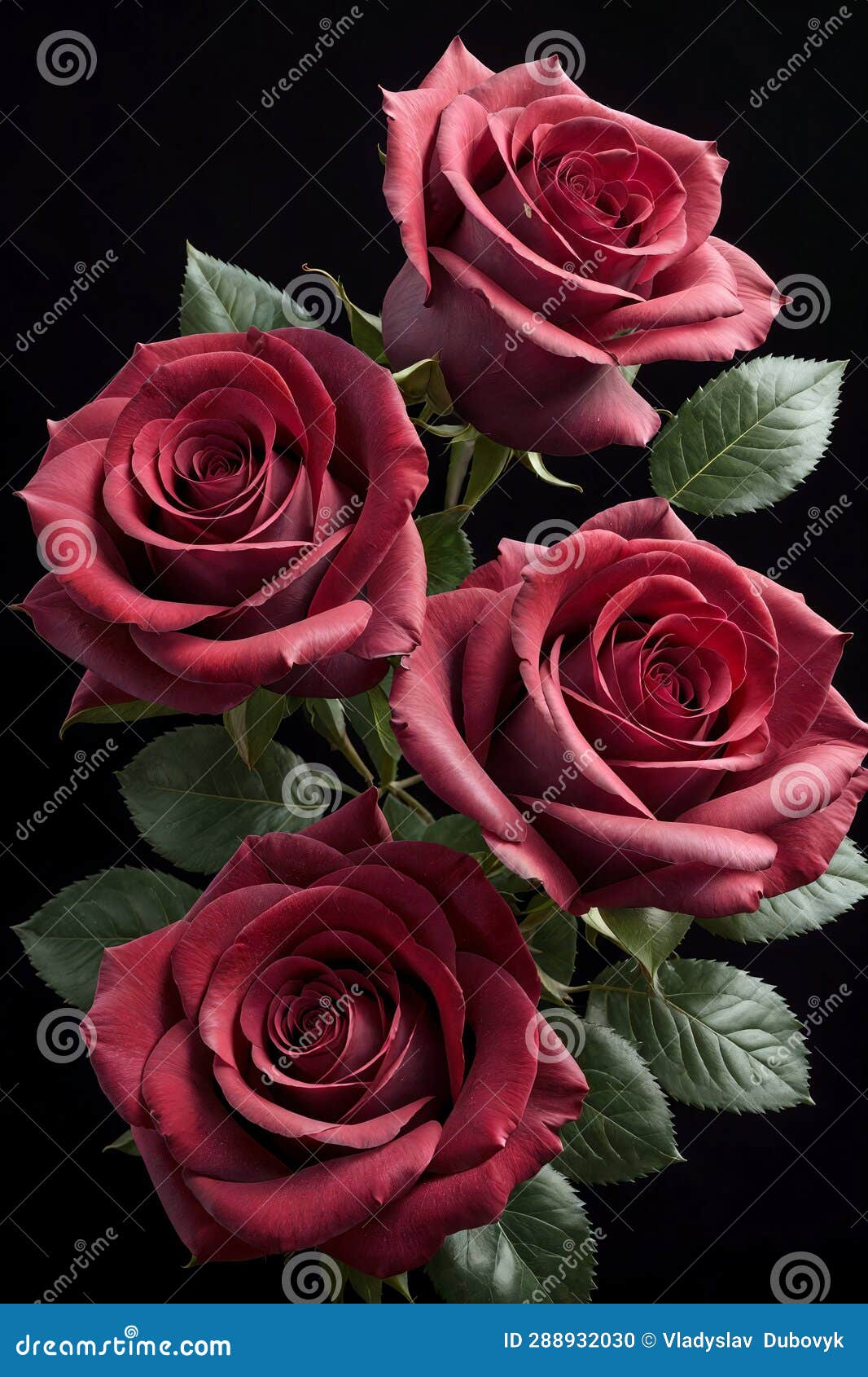 Beautiful Red Roses on Black Background Stock Illustration ...