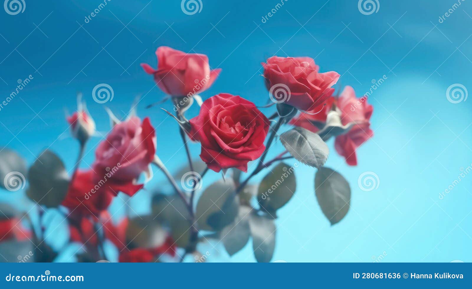 Red Roses on Blue Background. Stock Illustration - Illustration of ...