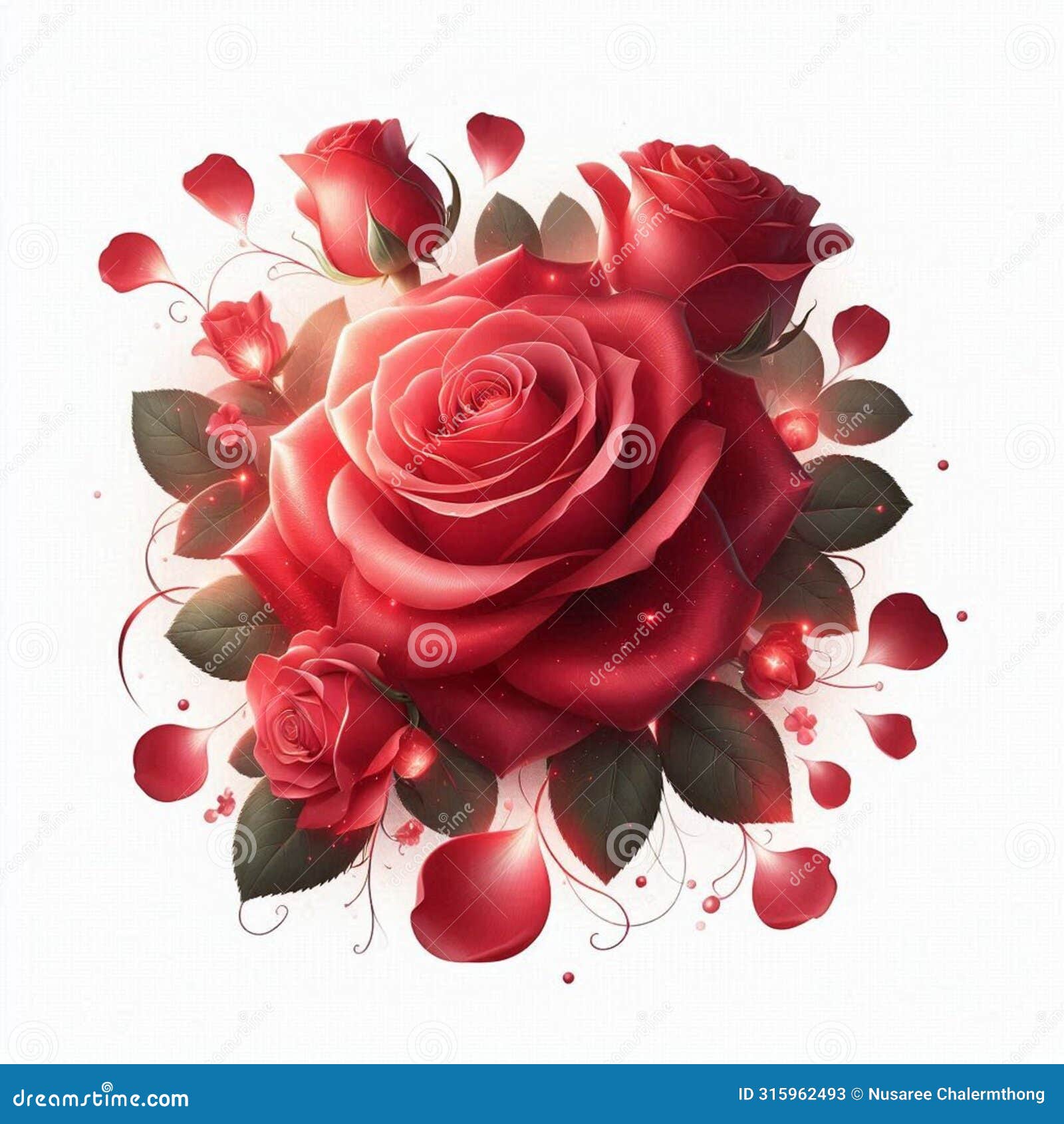 Beautiful Red Roses Bundle on White Background Stock Illustration ...