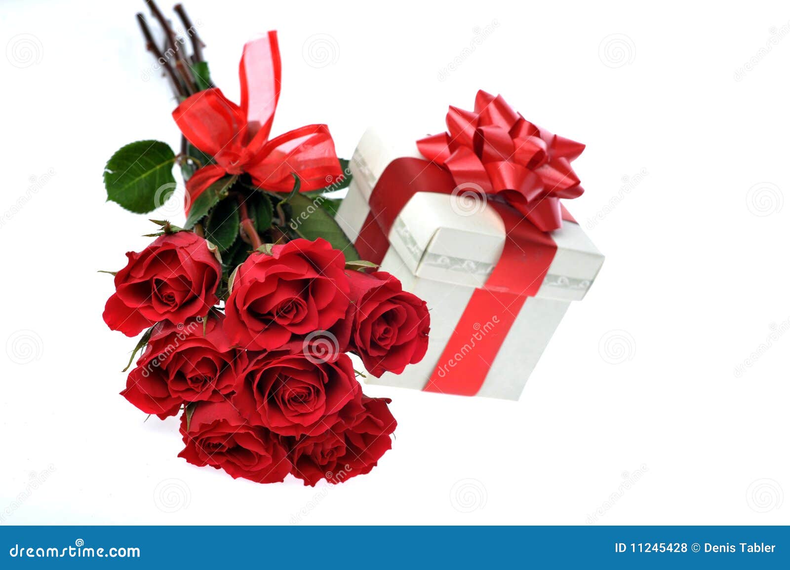 Beautiful Red Roses and Present Stock Photo - Image of beauty, present ...