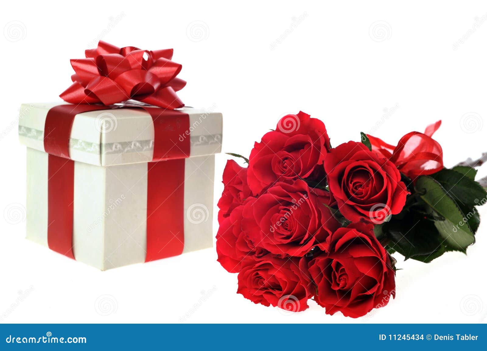 Beautiful Red Roses and Present Stock Photo - Image of flowers, floral ...