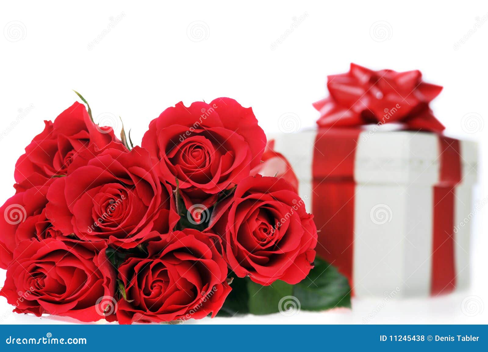 Beautiful Red Roses and Present Stock Photo - Image of paper, package ...