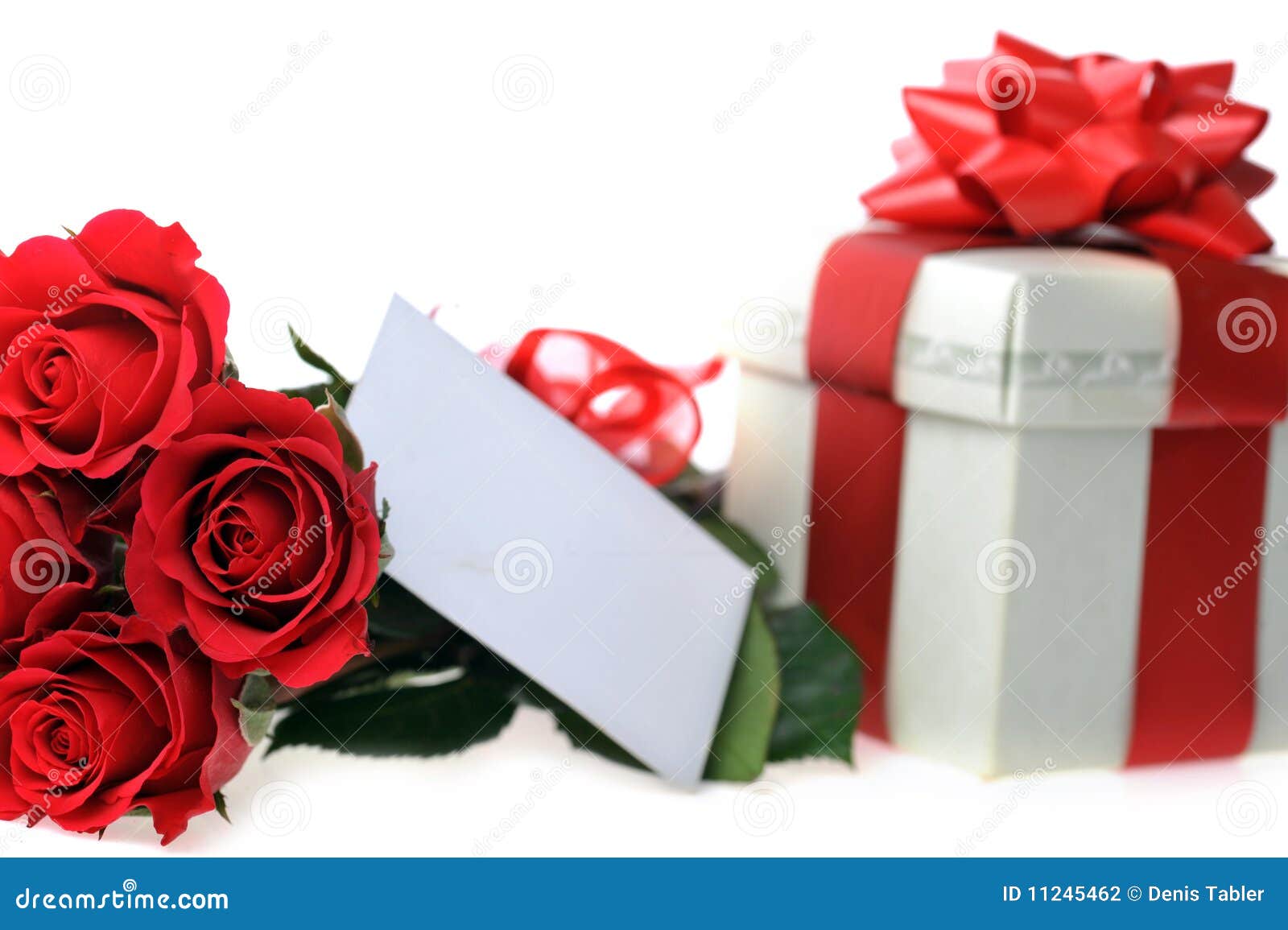 Beautiful Red Roses and Present Stock Photo - Image of luck ...