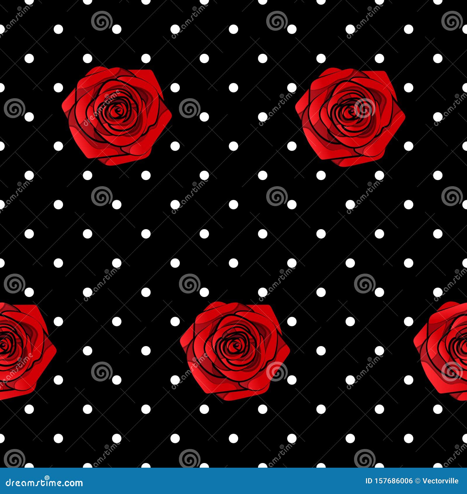 Beautiful Red Roses Seamless Pattern with Dots Design, Vector Square ...