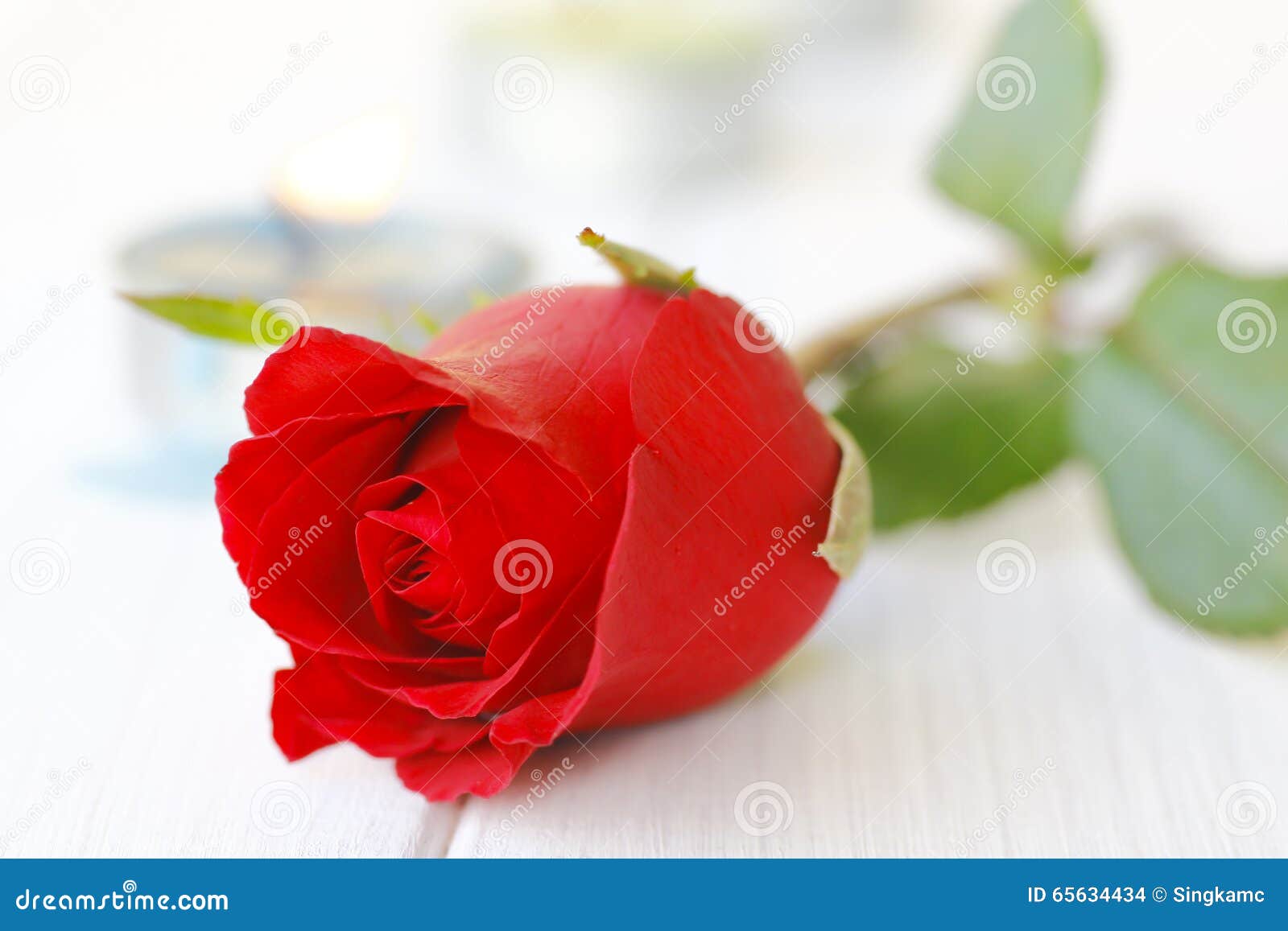 Beautiful Red Roses on Table Close-up Stock Photo - Image of flower ...