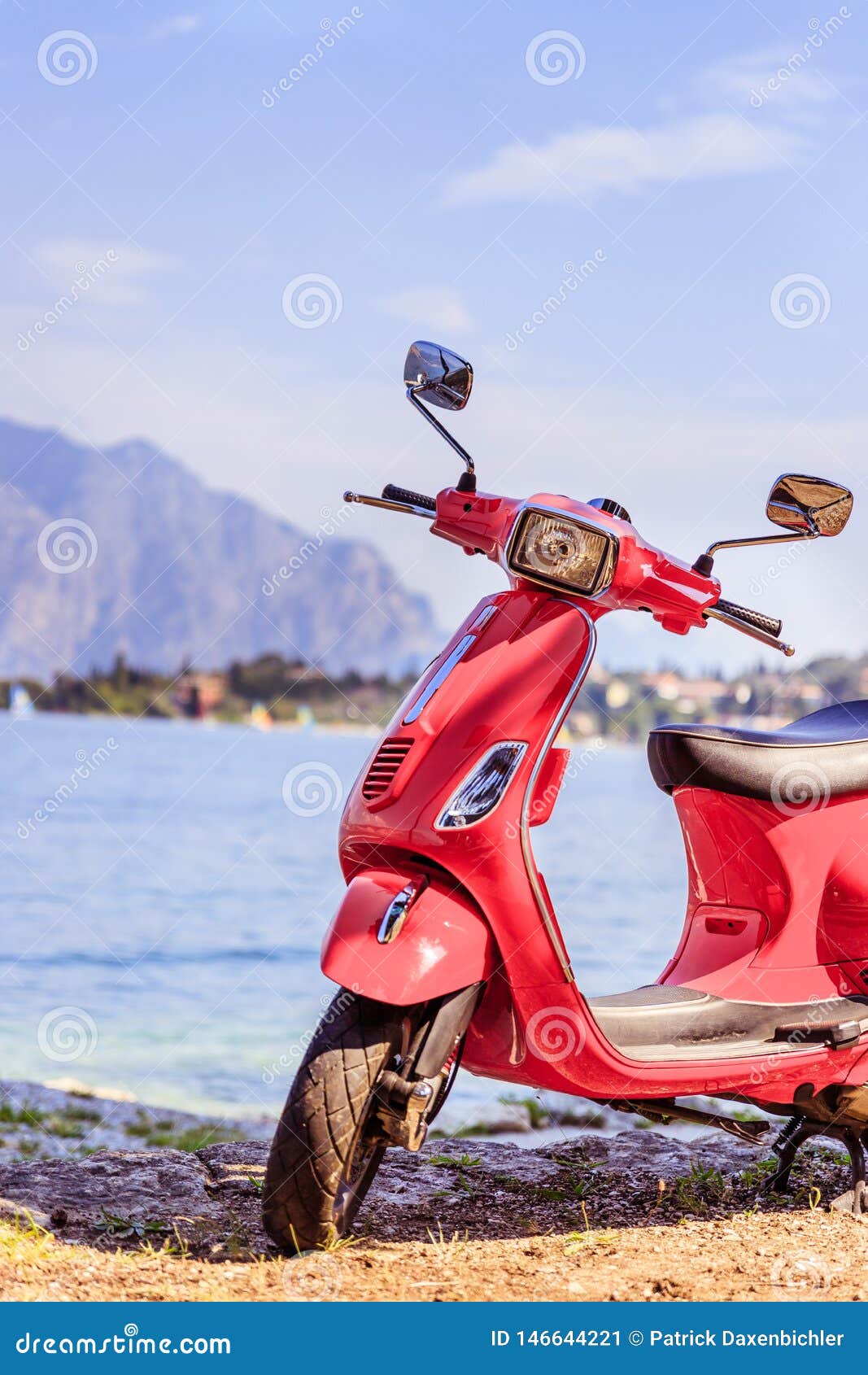 Beautiful Red Scooter on the Beach, Landscape and Blue Sky Stock Image ...