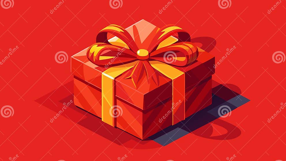 Beautiful Red Square Gift Box with Red Bow on Side on Red Background ...