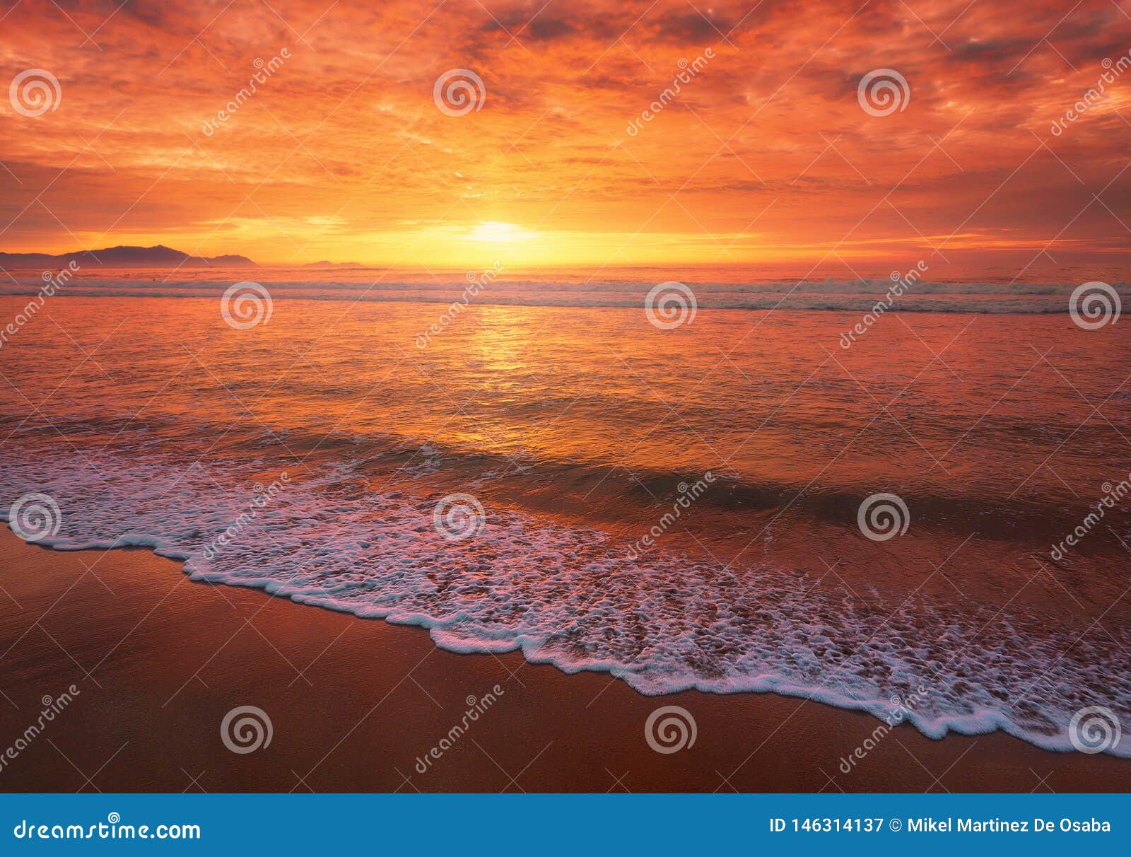 Beautiful Red Sunset on Beach with a Wave Stock Image - Image of golden ...