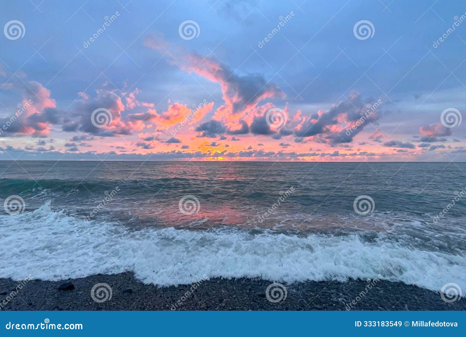 Beautiful Red Sunset with Gray Clouds and Sea Stock Image - Image of ...