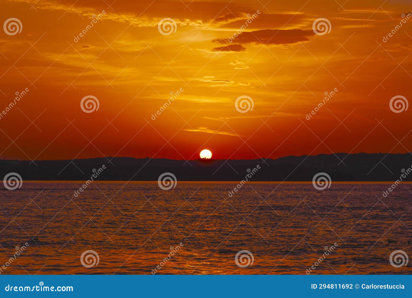 Beautiful Red Sunset on Lake Stock Photo - Image of morning, cloud ...