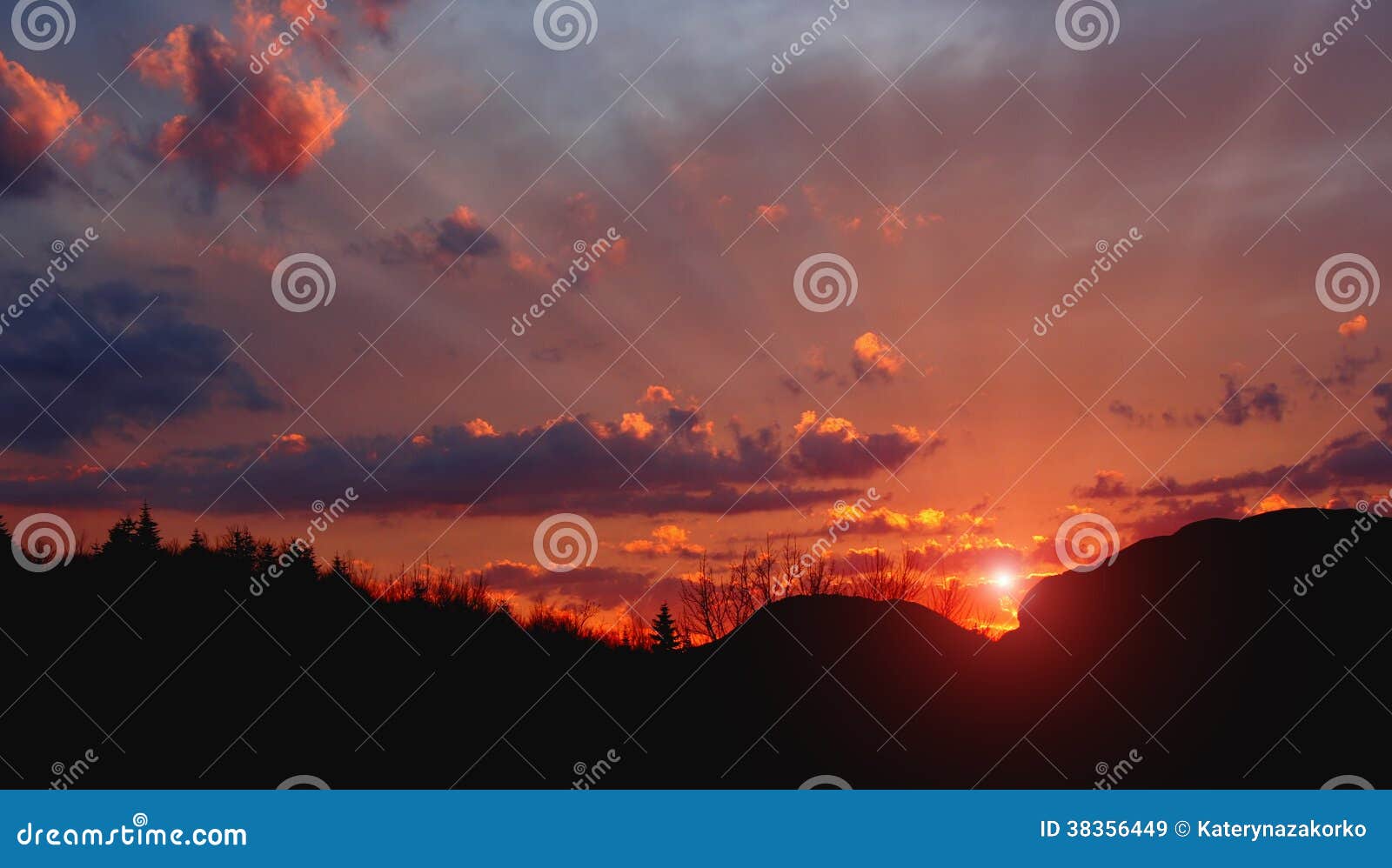 Beautiful red sunset stock image. Image of mountain, evening - 38356449