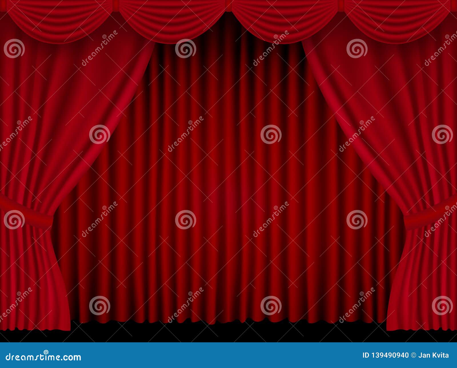 Beautiful Red Theatre Folded Curtain Drapes on Black Stage Stock Vector ...
