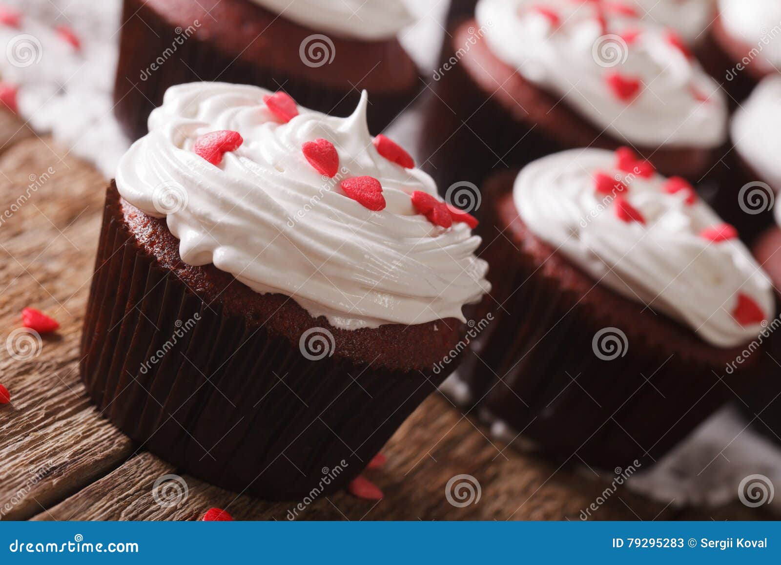 Beautiful Red Velvet Cupcakes on a Table Macro. Horizontal Stock Image ...