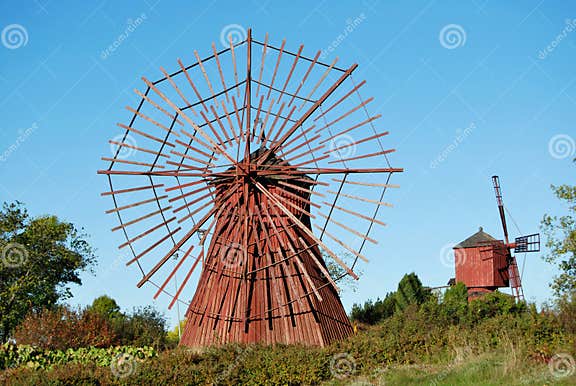 Beautiful Red Windmills stock image. Image of tree, blade - 22932471