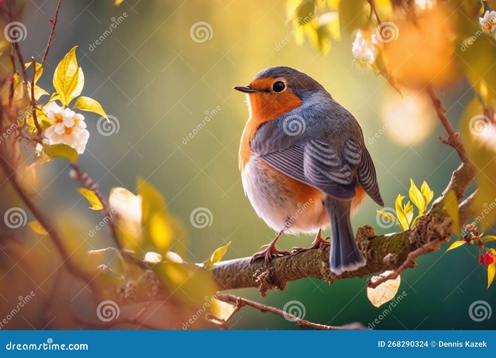 Beautiful Redbreast Robin Bird in a Tree at Sunny Day. Stock Photo ...