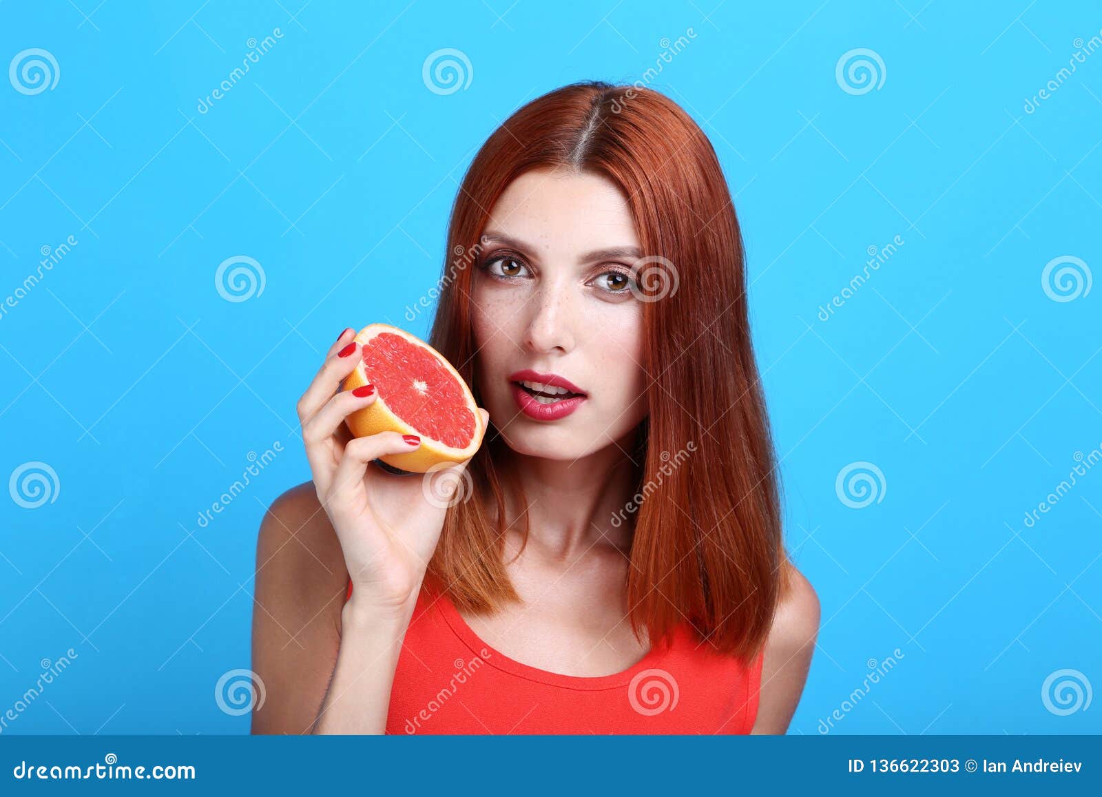 Redhaired Woman with Grapefruit Stock Image - Image of lady, happy ...
