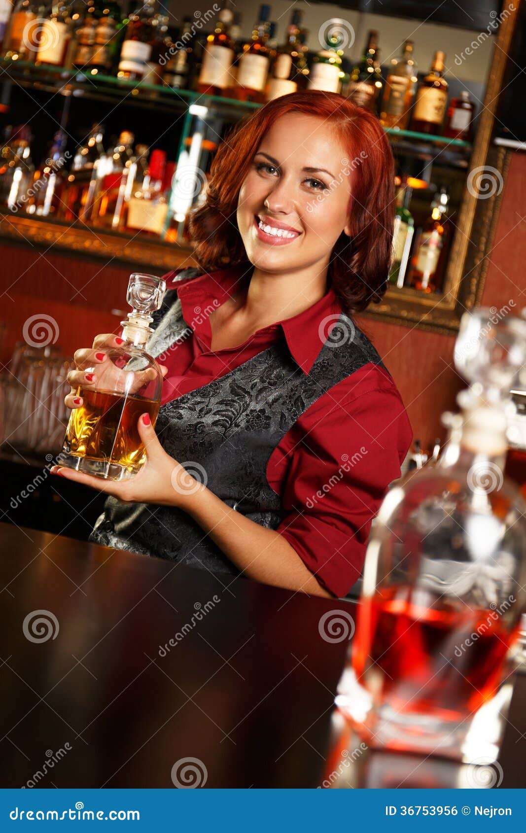 Beautiful redhead barmaid stock photo. Image of alcohol - 36753956