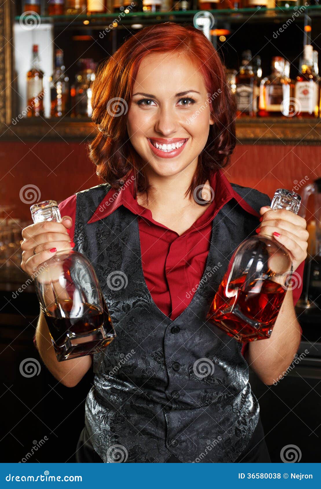 Beautiful redhead barmaid stock photo. Image of pour - 36580038