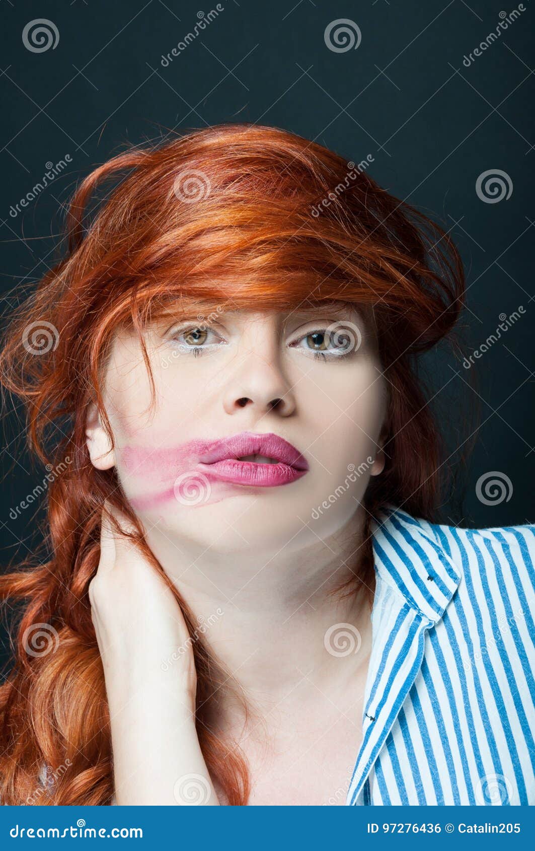 Beautiful Redhead Female with Smeared Lips Stock Photo - Image of ...