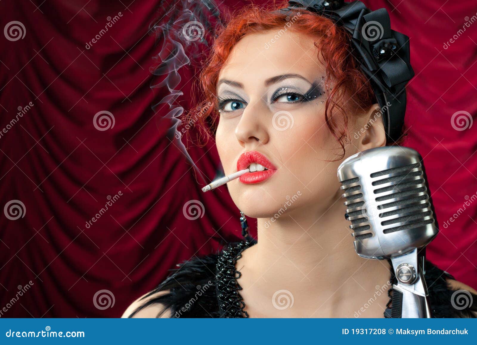 Beautiful Redhead Woman Smoking Cigarette Stock Photo - Image of smoke ...