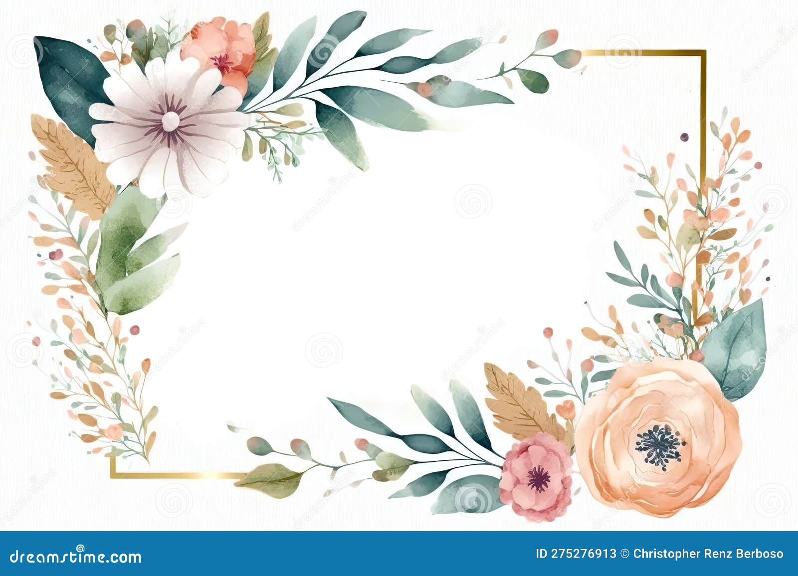 Rectangle Flowers Border in Watercolor Style - Generative AI Stock ...