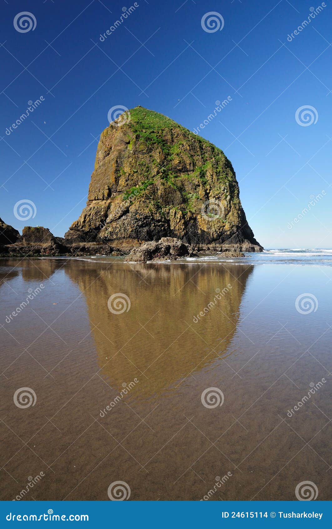 Beautiful Reflection of Haystack Rock Stock Photo - Image of rock ...