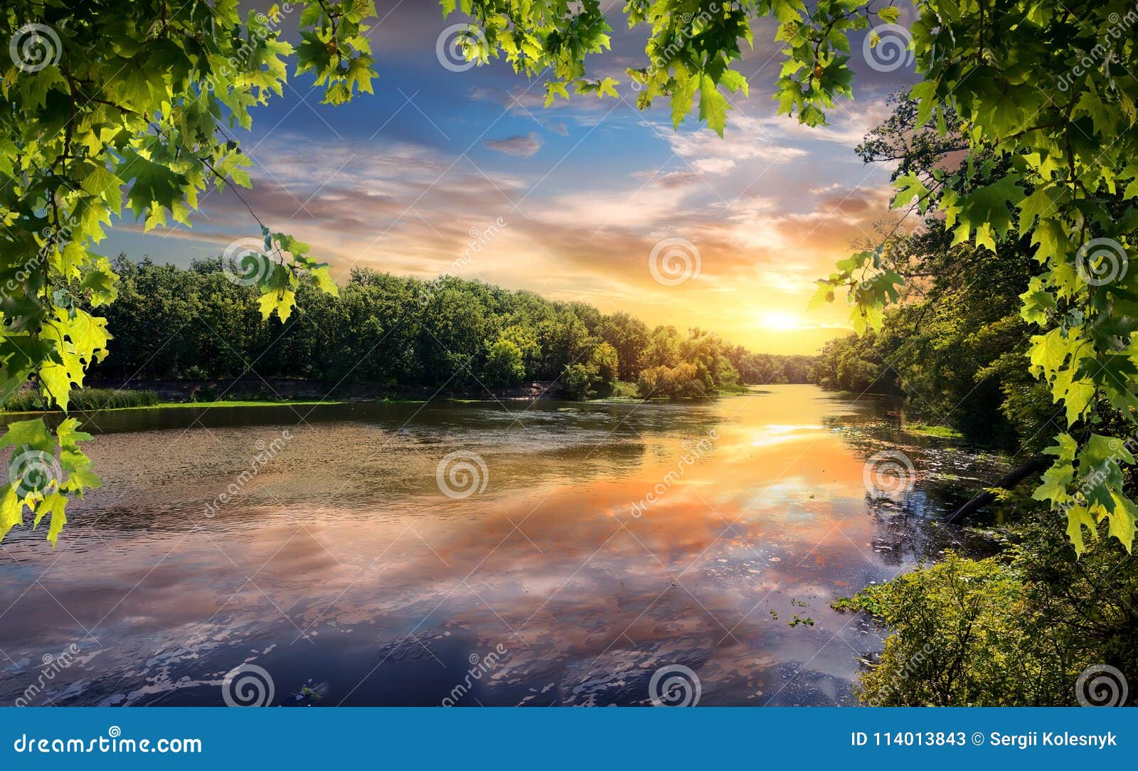Reflection of Sunset in River Stock Image - Image of autumn, scene ...