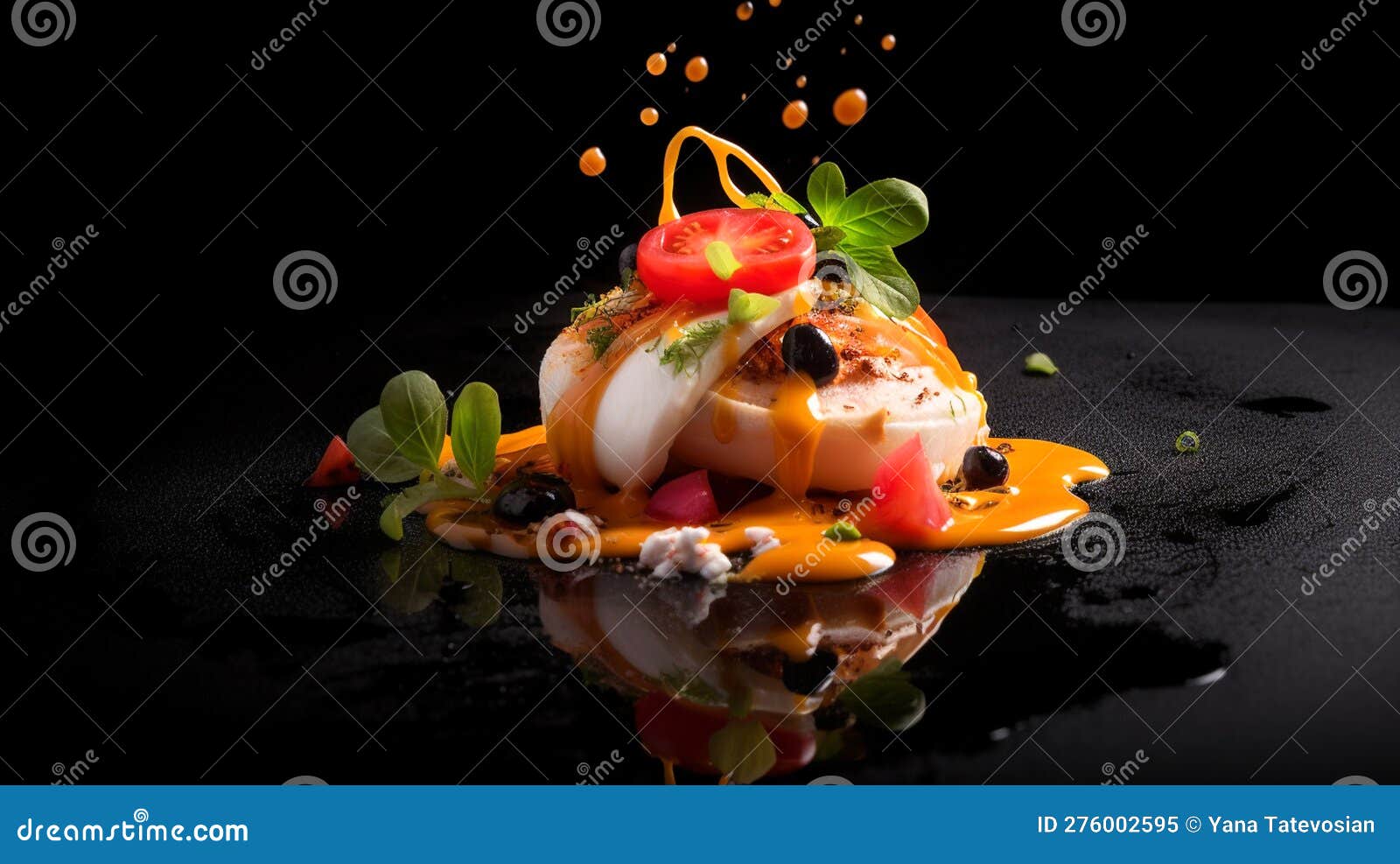 Beautiful Restaurant Food on a Black Background. Generative AI, Stock ...