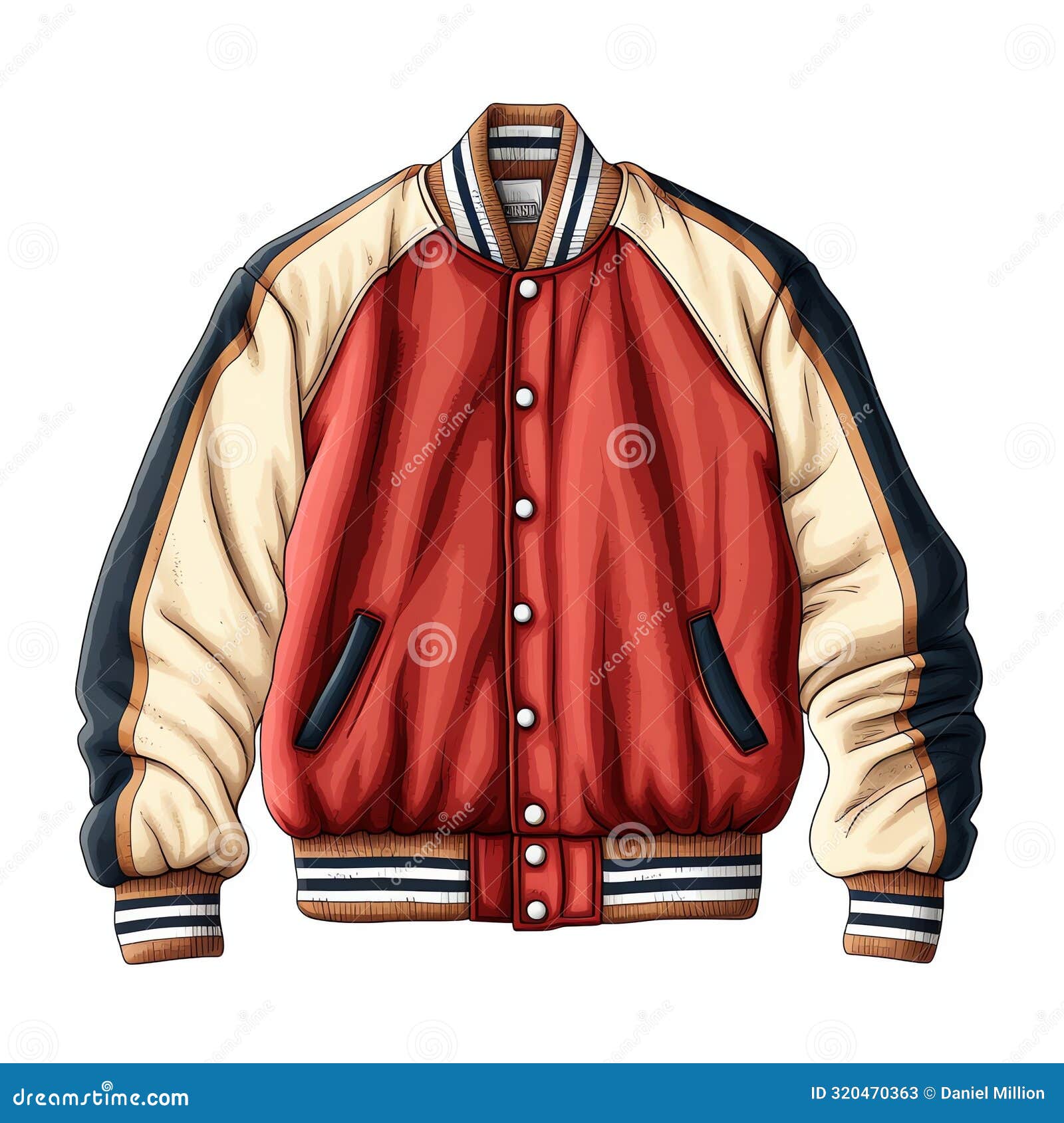 Letterman Jacket Front And Back View With Maroon And White Color Scheme ...