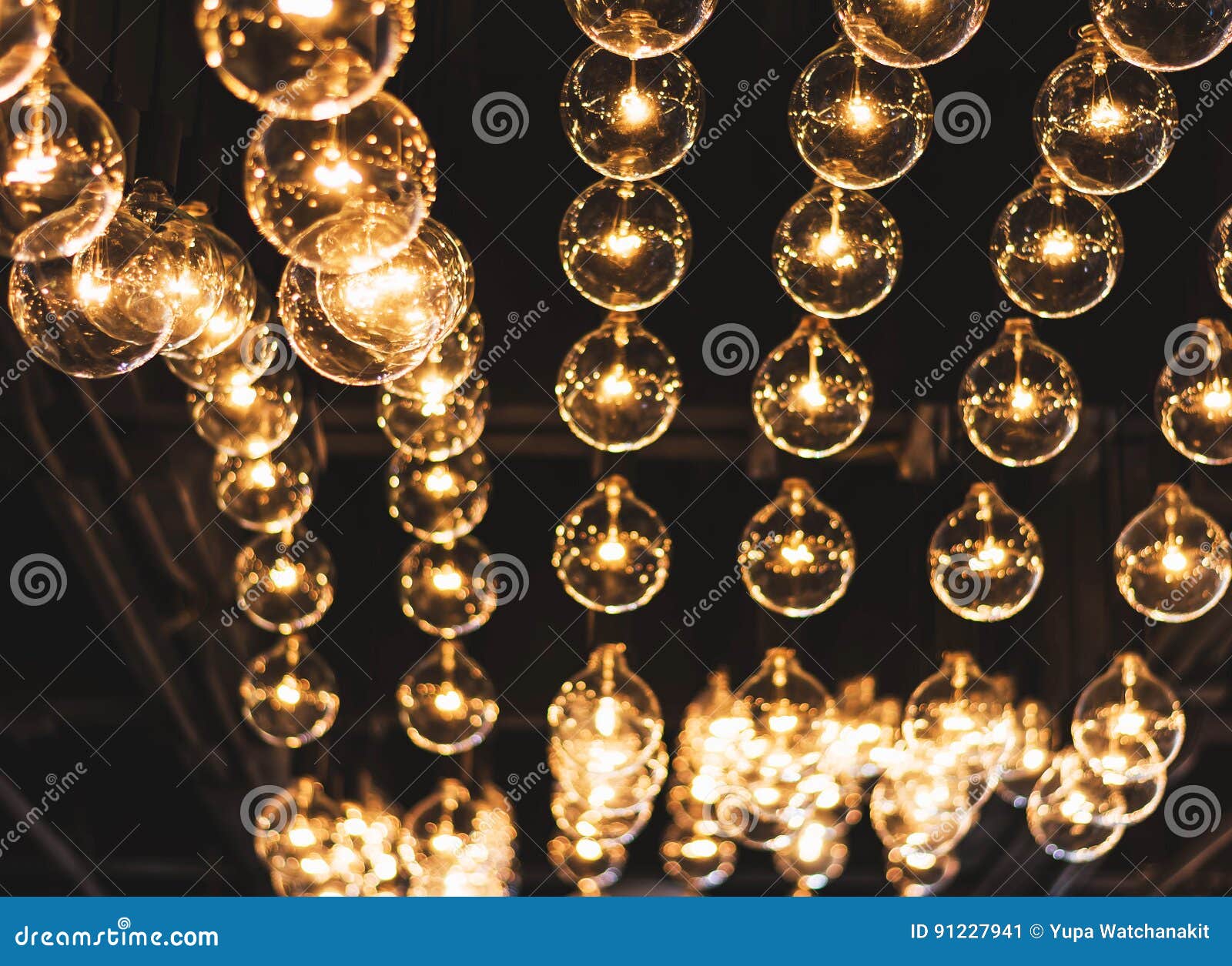 Beautiful Retro Light Bulb Decor Glowing Stock Image - Image of dark ...