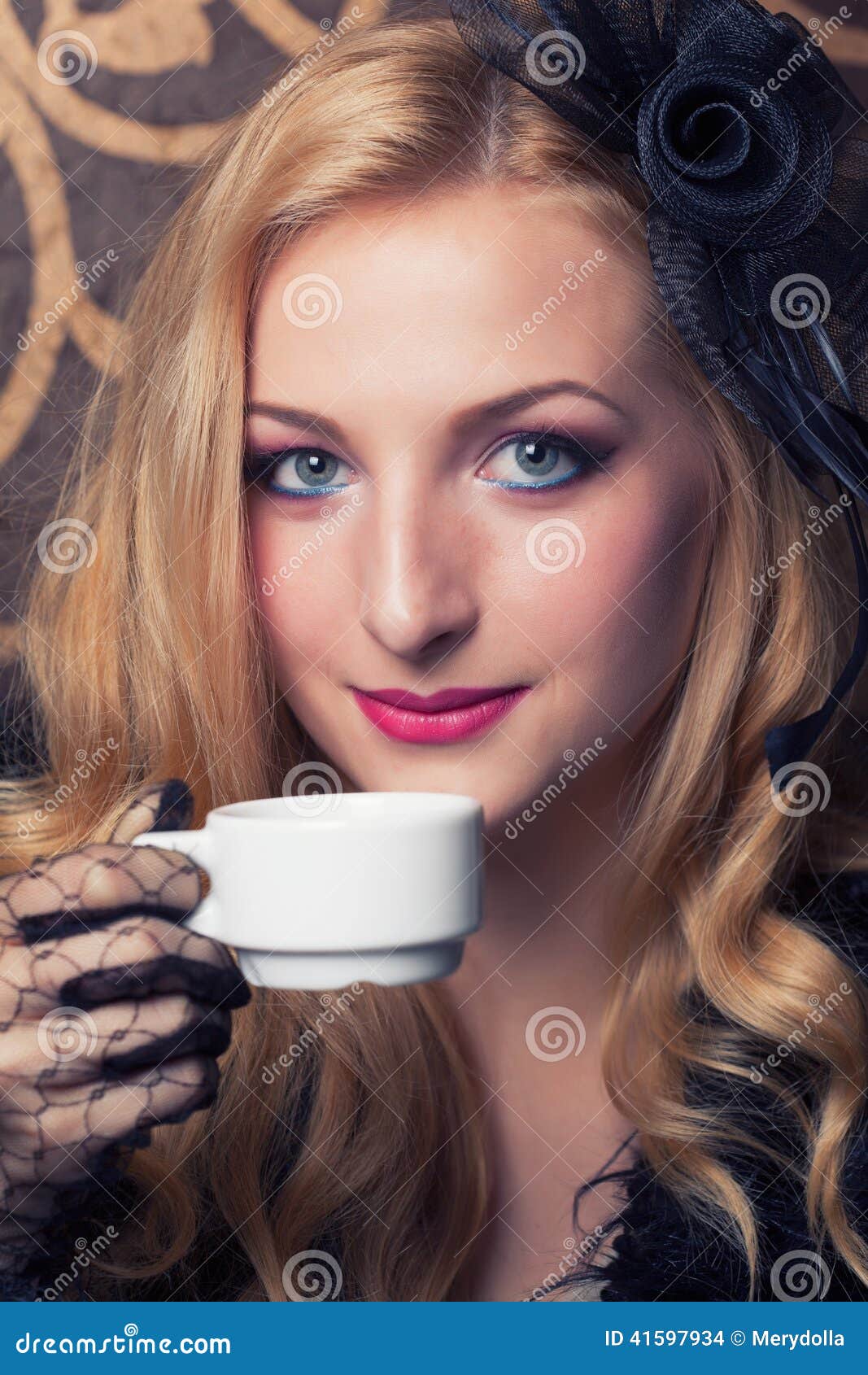 Beautiful retro woman stock photo. Image of glamour, cafe - 41597934