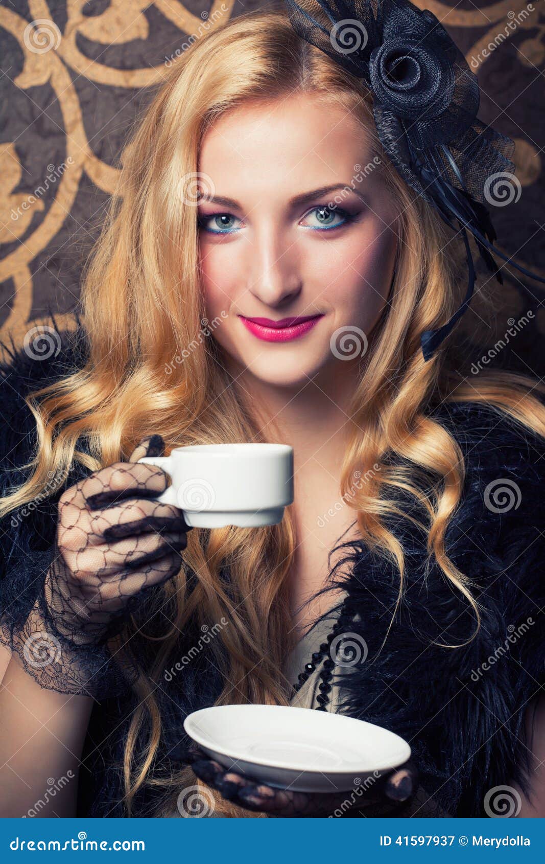 Beautiful retro woman stock image. Image of espresso - 41597937