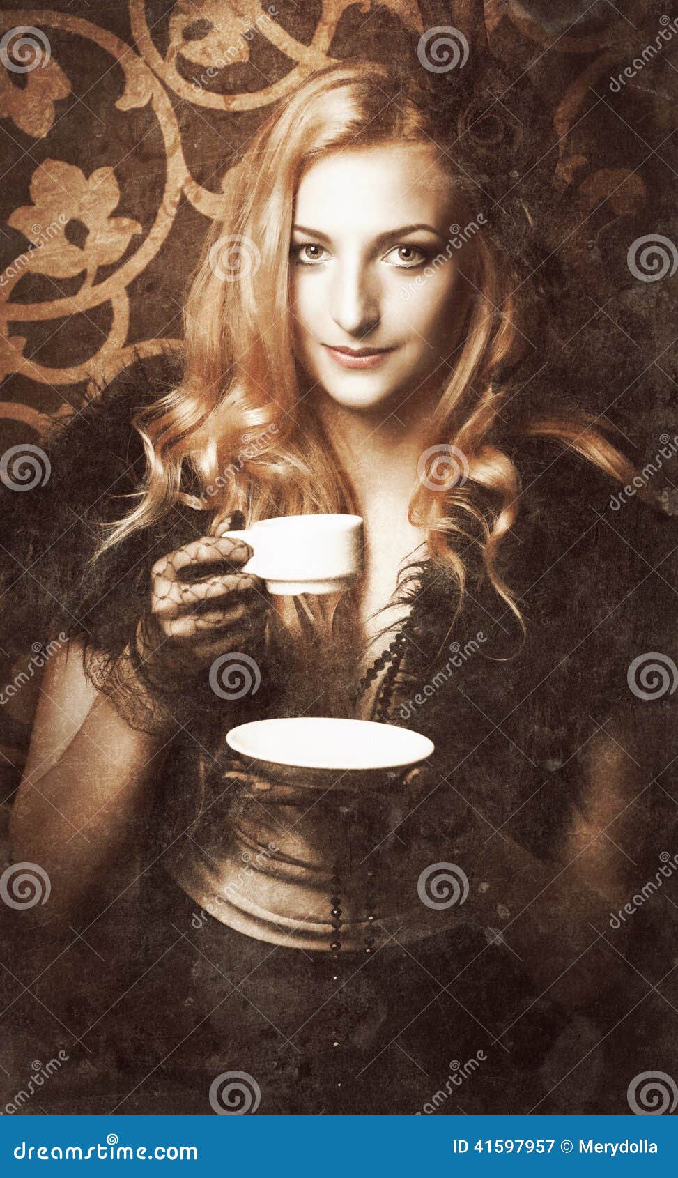 Beautiful retro woman stock image. Image of blondie, coffee - 41597957