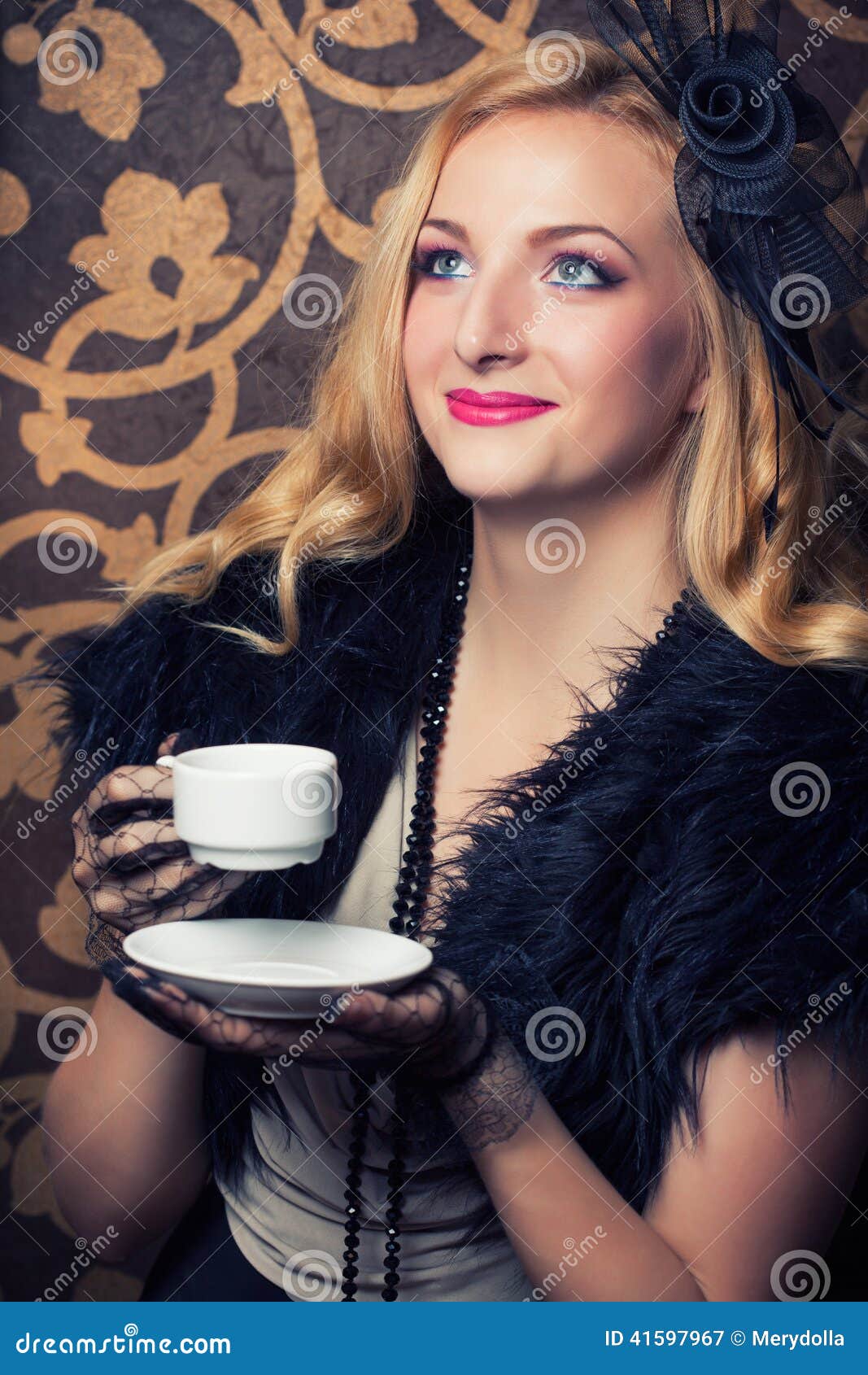 Beautiful retro woman stock image. Image of black, espresso - 41597967