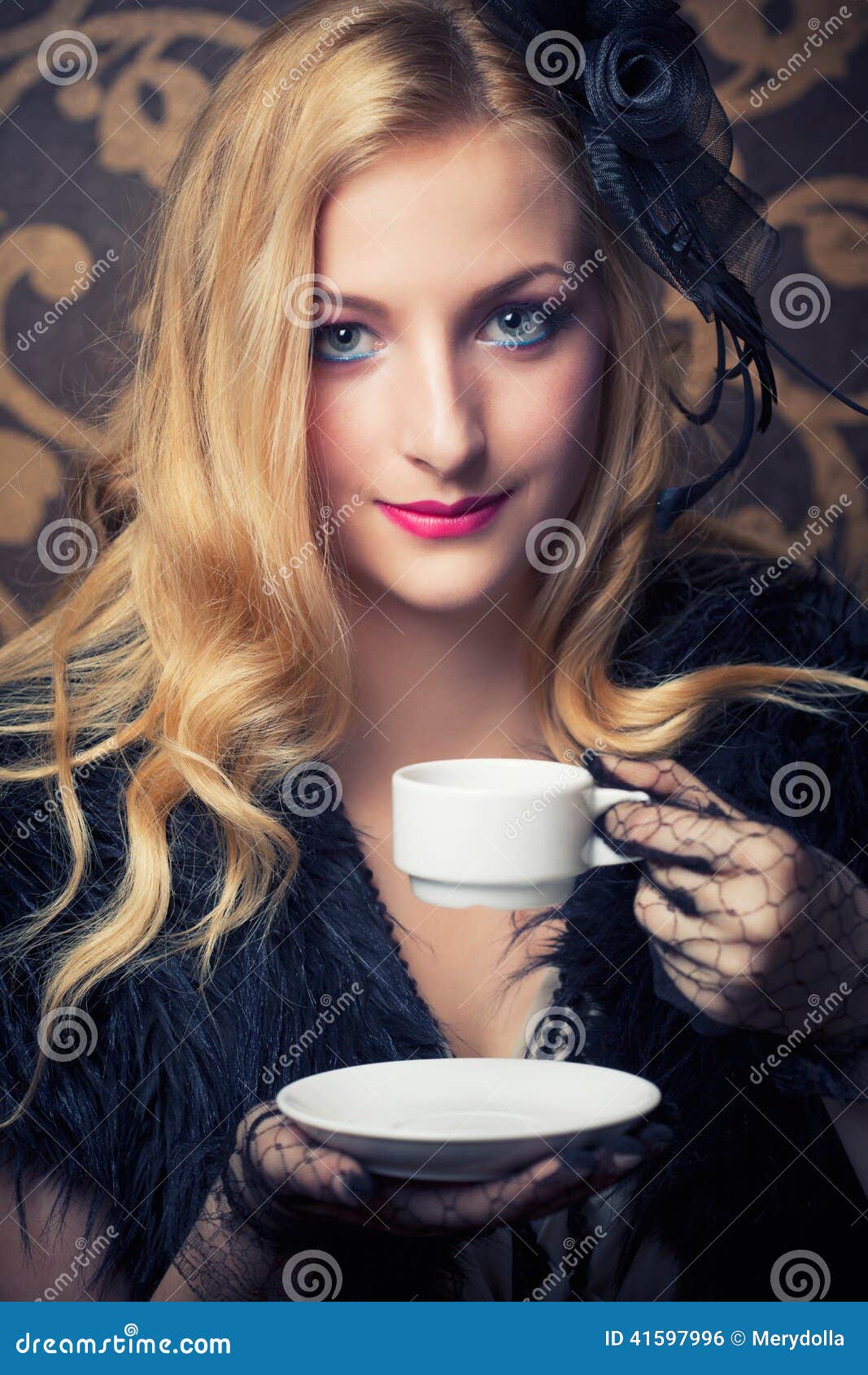 Beautiful retro woman stock photo. Image of adult, cafe - 41597996