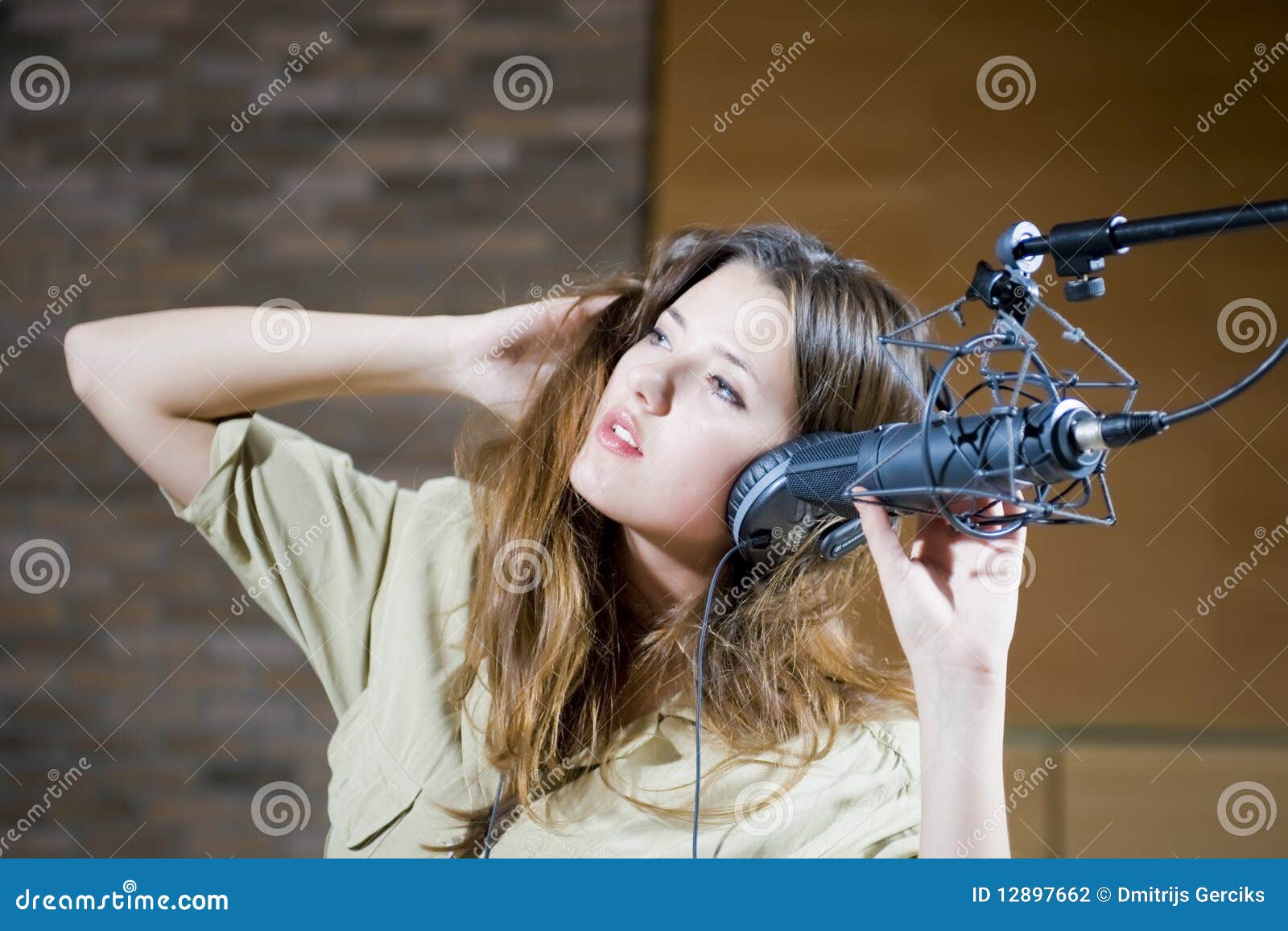 Beautiful Retro Woman Singing in Microphone Stock Photo - Image of girl ...