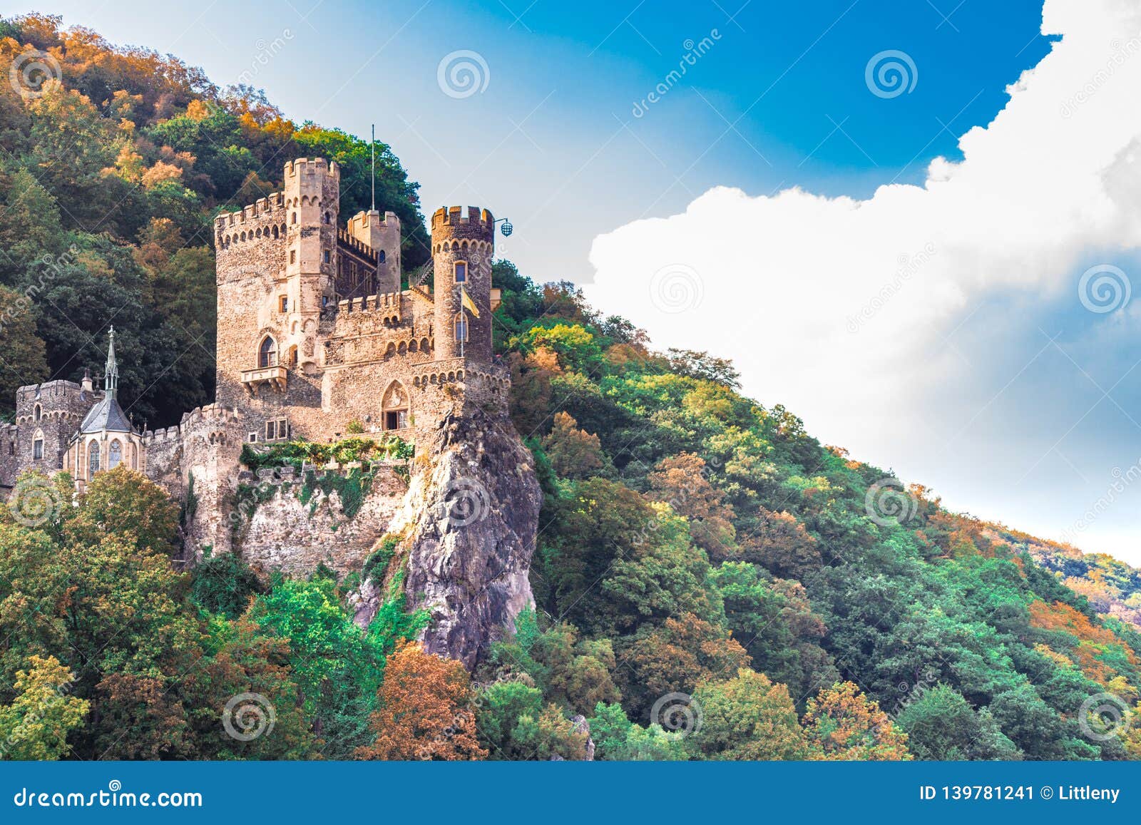 Rheinstein Castle on Hillside Along the Rhine River in Germany Stock ...