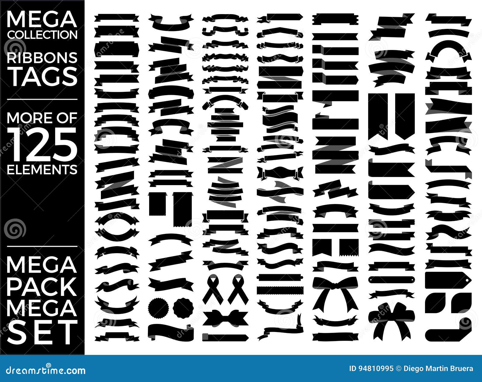 Beautiful Ribbons, Tags and Bows Collection Set Vector Design Stock ...