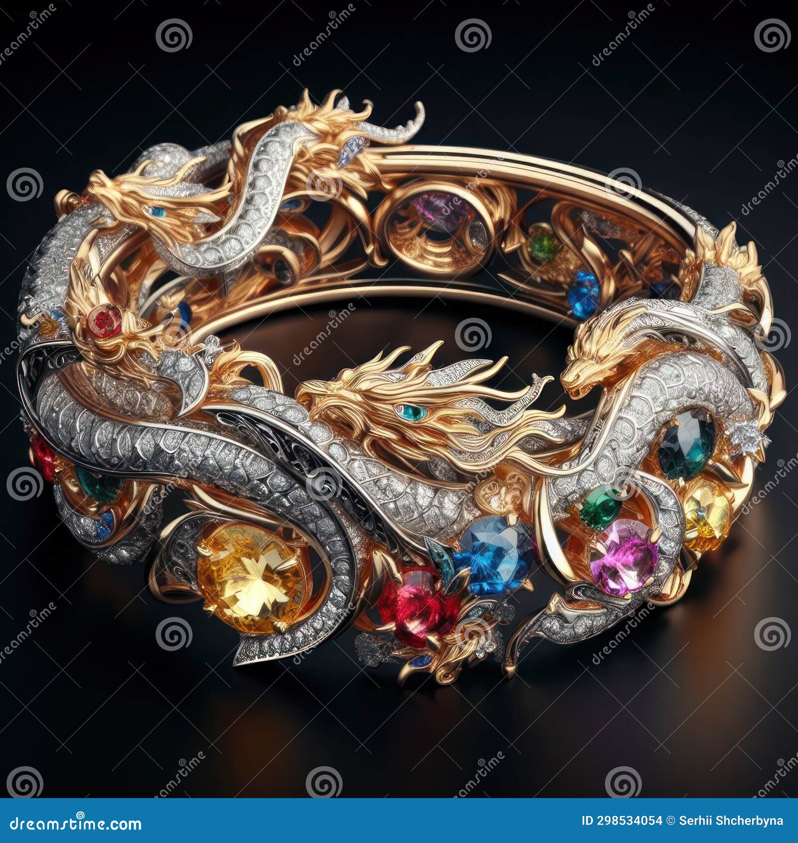 Beautiful Ring in the Shape of Dragon with Precious Stones, Gold and ...